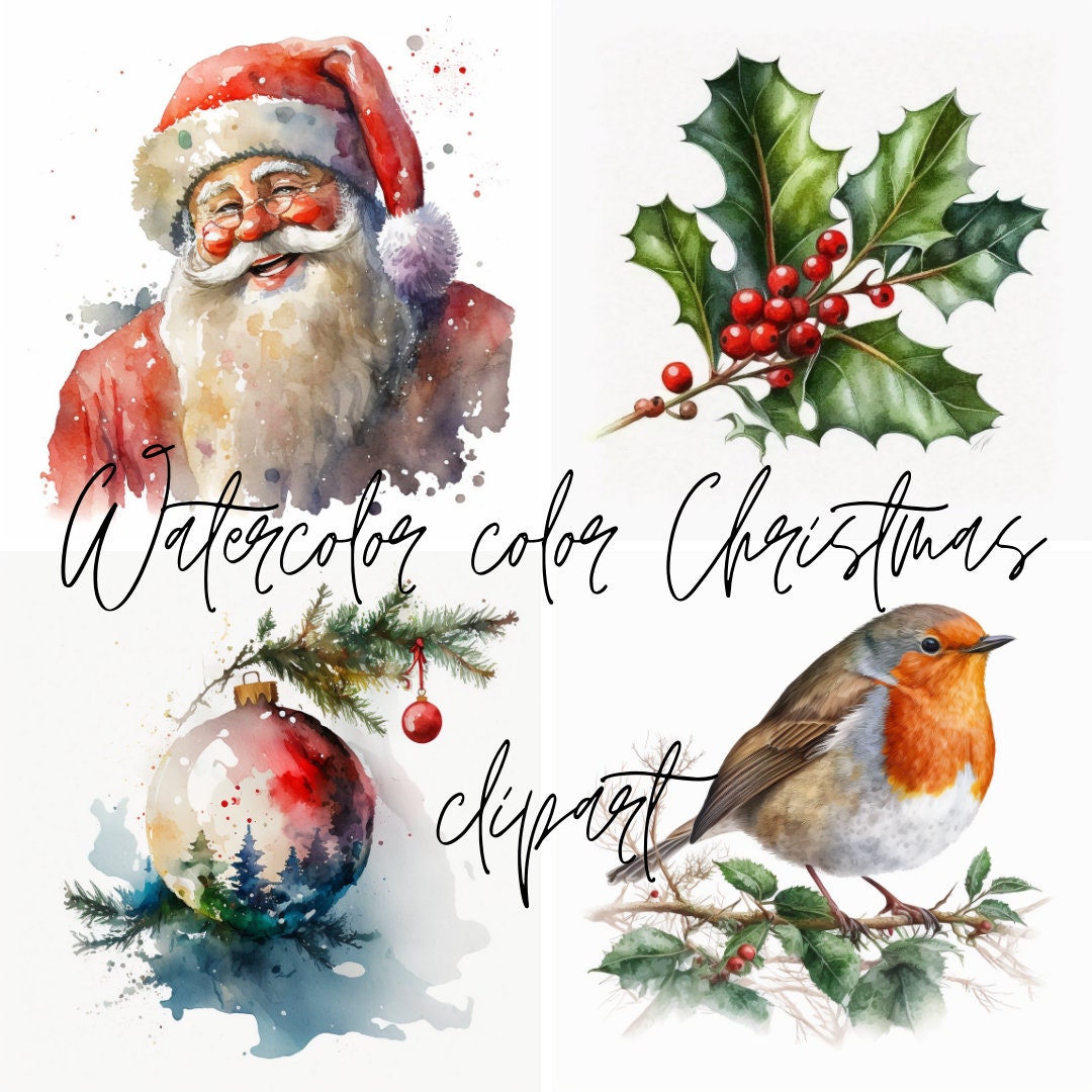 40 Watercolour Christmas Clipart | Painted Christmas Clipart ...