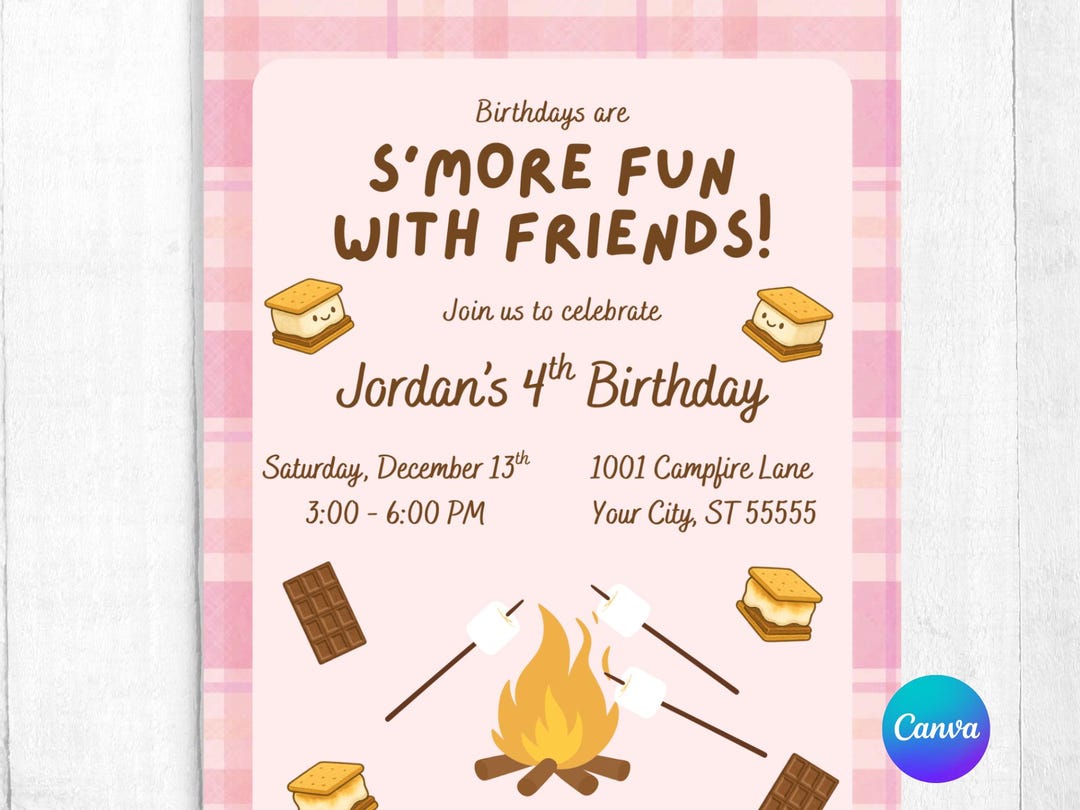 Editable S’more Fun With Friends Birthday Invitation | S’mores Theme ...