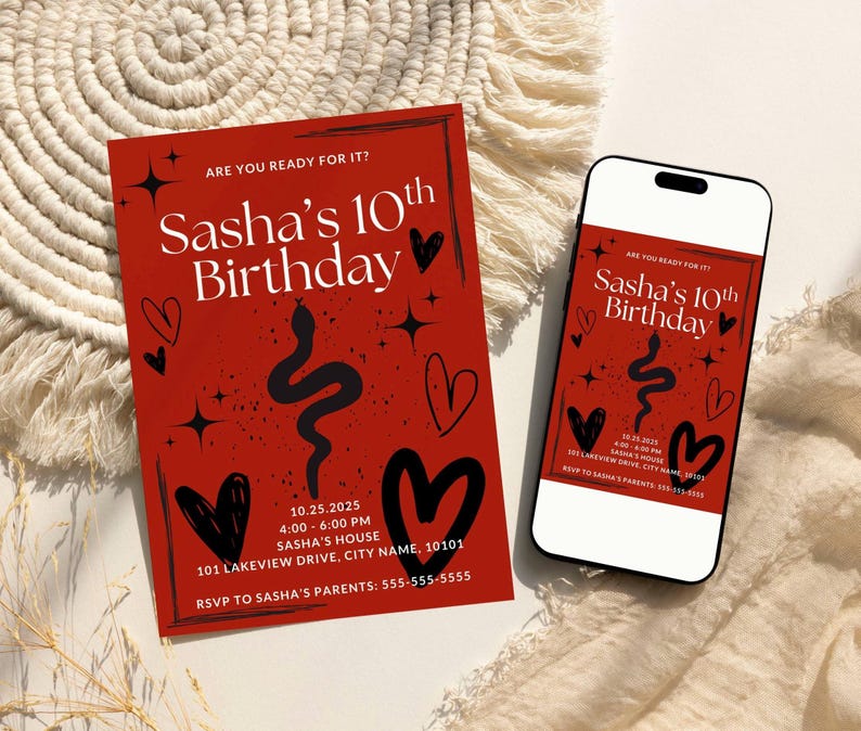 Taylor Swift Reputation Birthday Invitation | Editable Canva Template ...