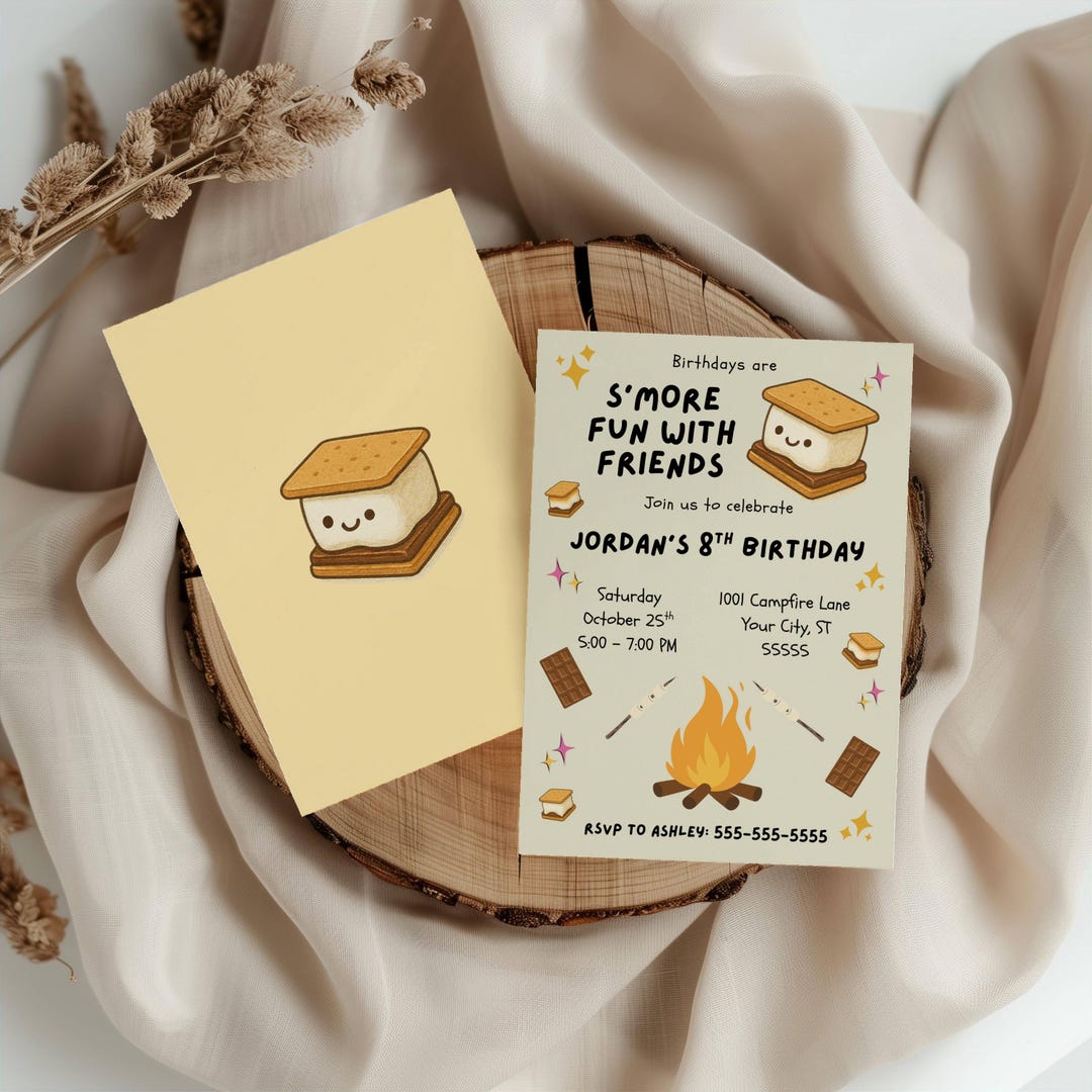S’mores Birthday Invitation Camping Party Invite Fall Bonfire Kids ...