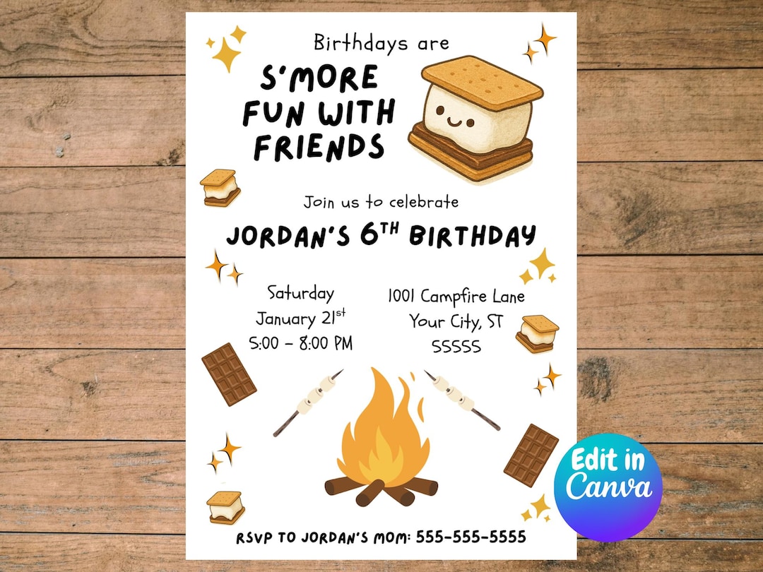 S’more Fun Kids Birthday Invitation | Editable Bonfire Party Template ...