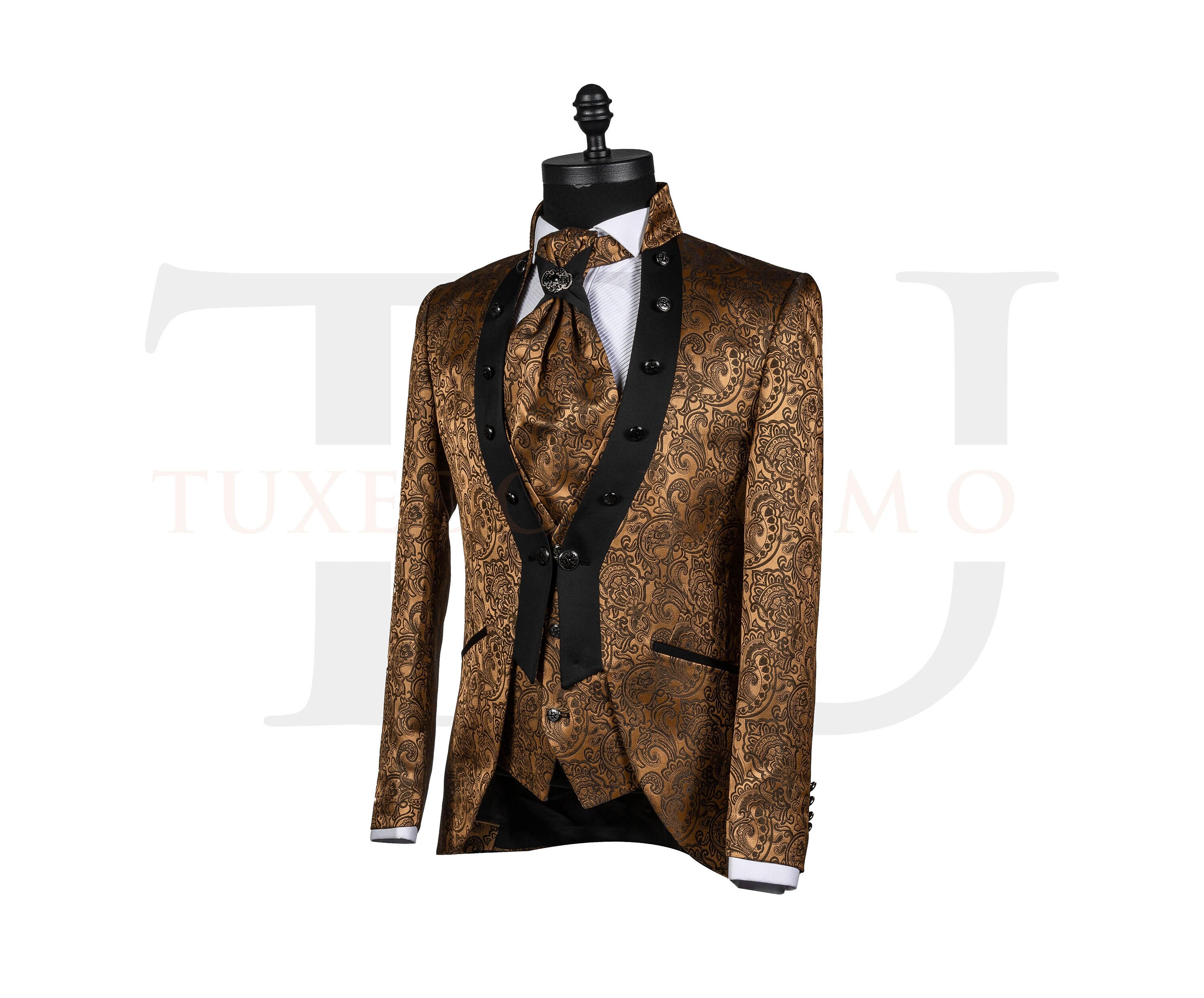4-piece Gold European Tuxedo Model With Vest, Pants and Tie - Model ...
