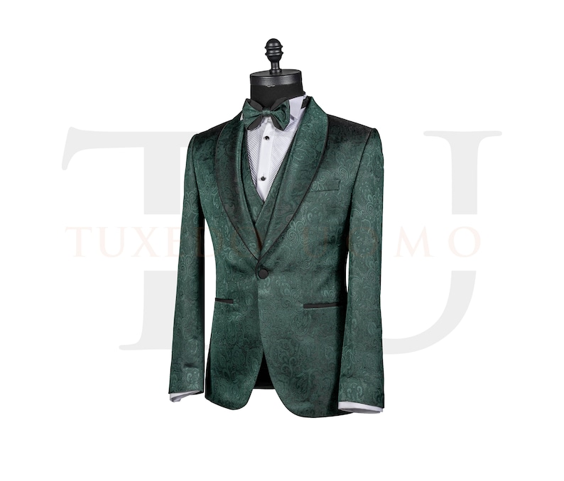 4-piece Green Shall Lapel Tuxedo With Vest, Pants & Bowtie Model 5087-7 ...