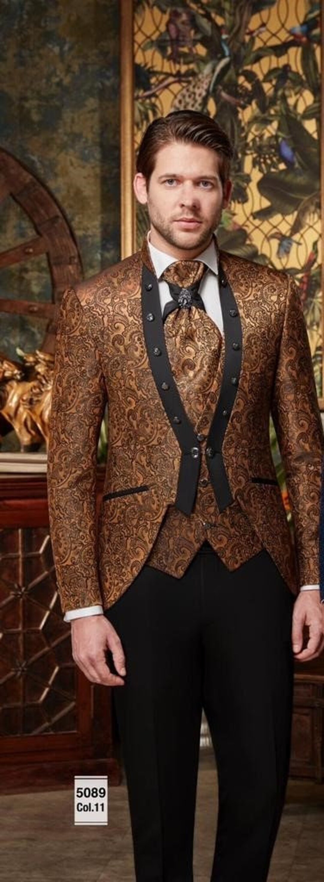 4-piece Gold European Tuxedo Model With Vest, Pants and Tie - Model ...