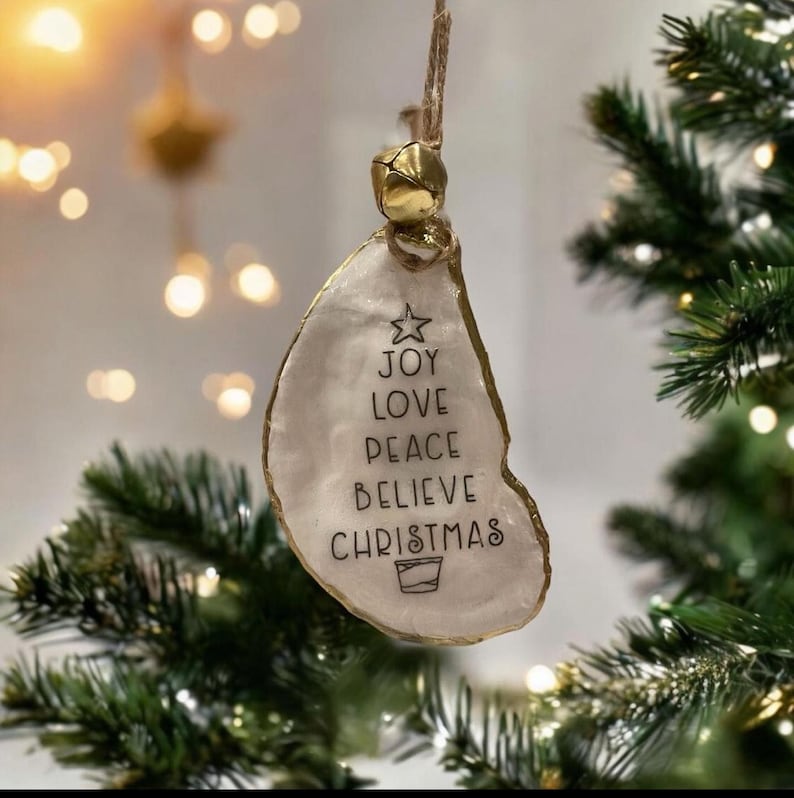 Holiday Decoupaged Oyster Shell Ornaments - Handmade Coastal Christmas ...
