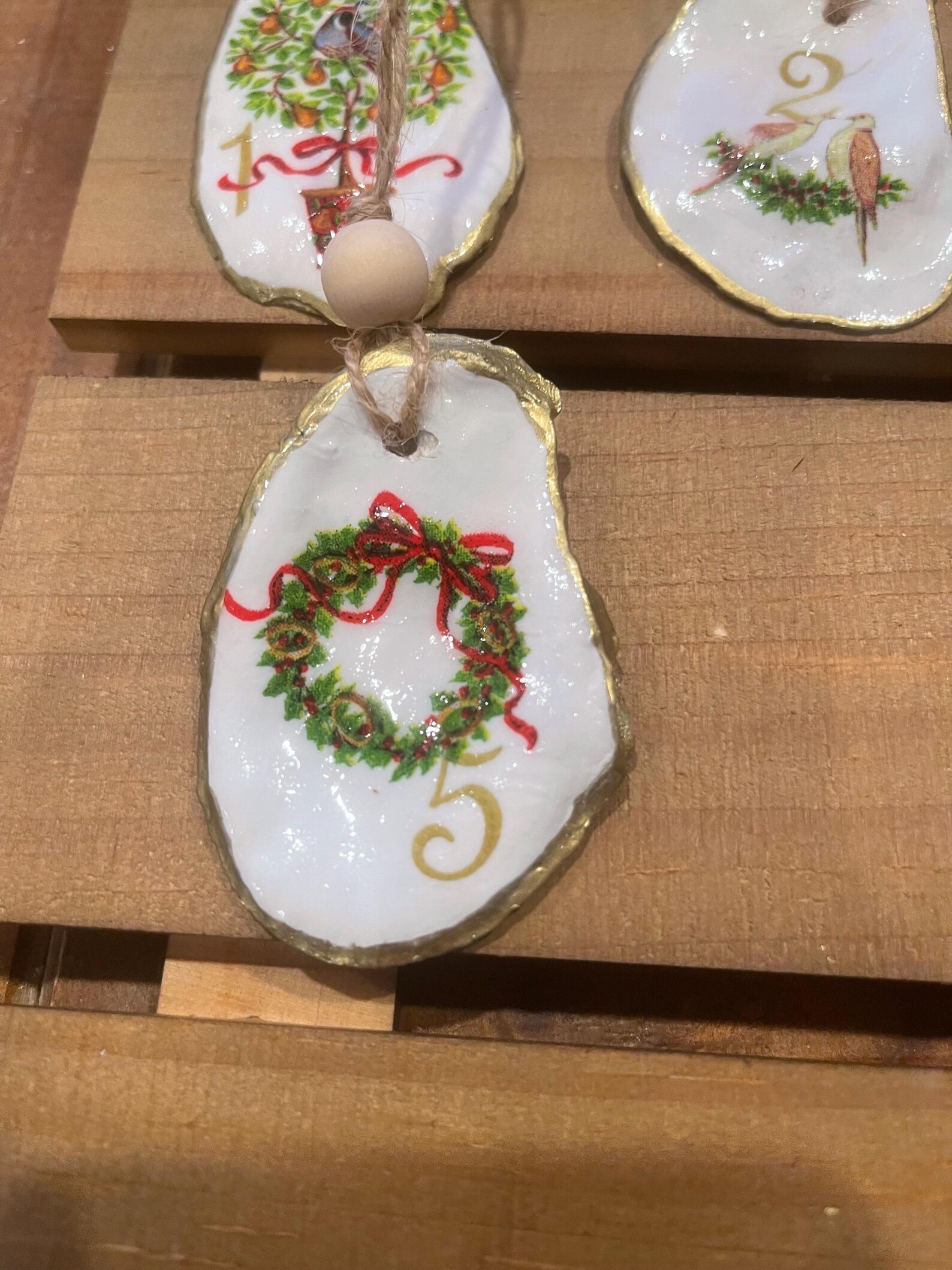 Twelve Days of Christmas Oyster Shell Ornament Set: Handcrafted Holiday ...