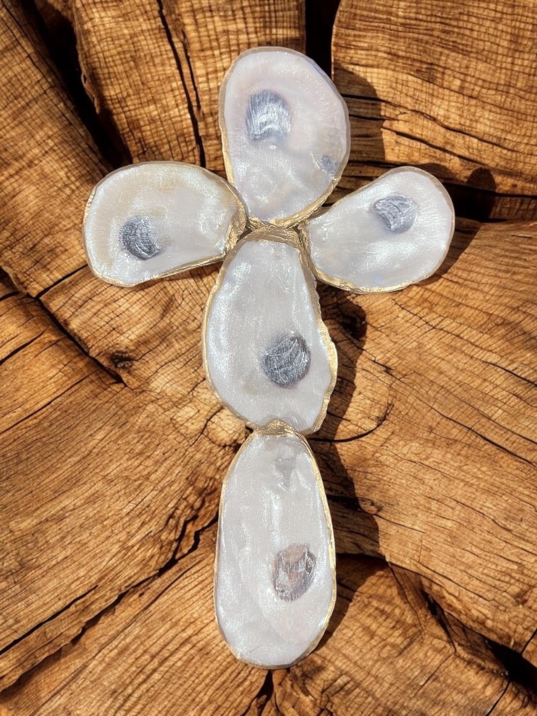 Handmade Oyster Shell Cross Wall Decor, Coastal Nautical Cross With ...
