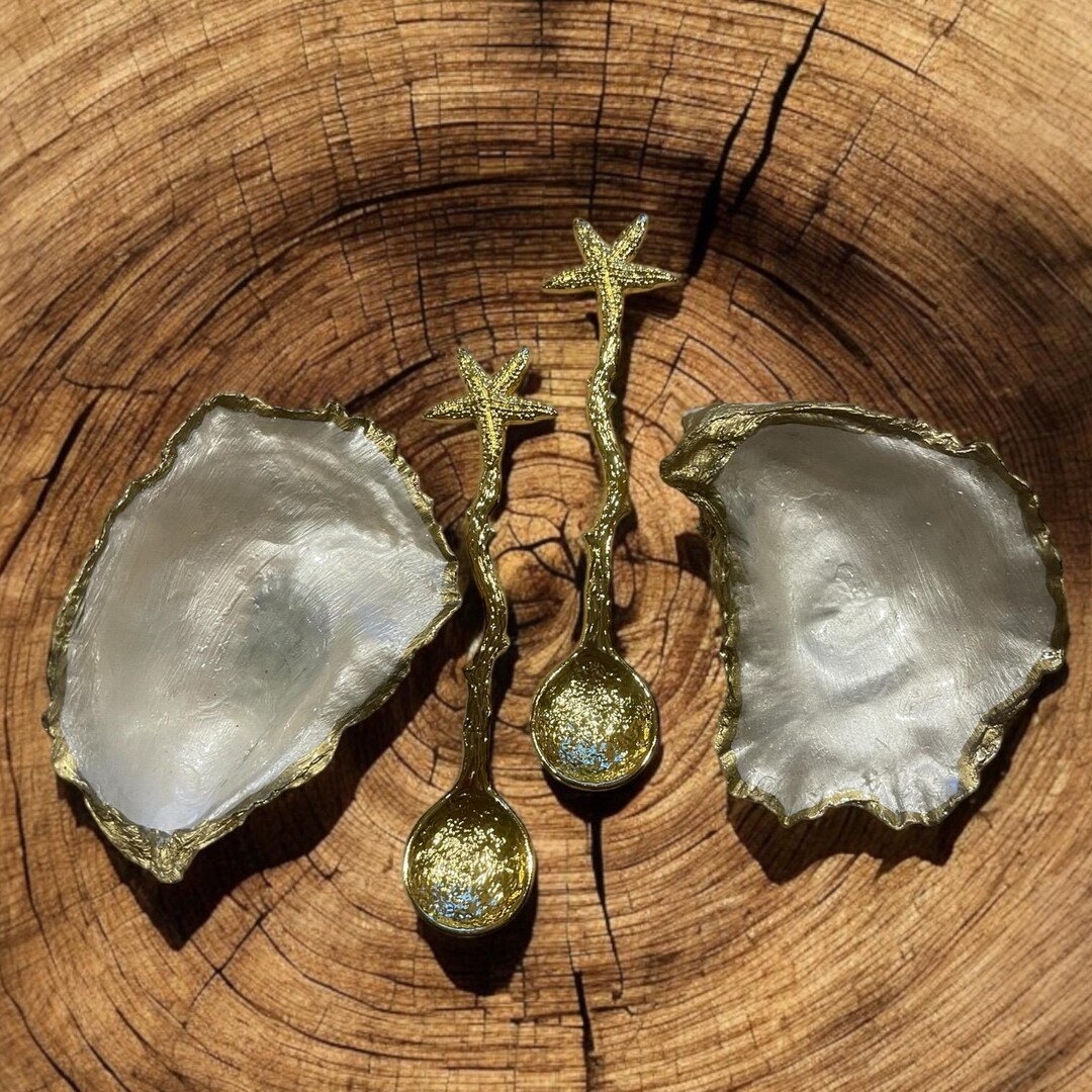 Elegant Oyster Shell Salt and Pepper Dish Set With Gold Finish and ...