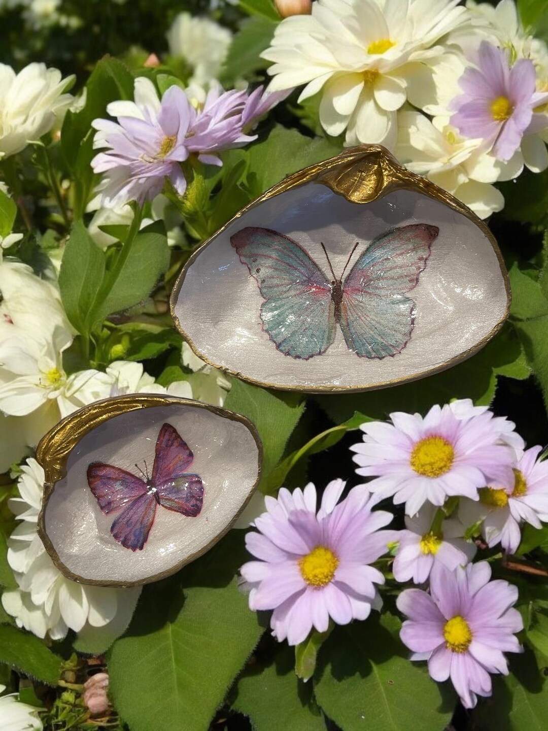 Decoupage Butterfly Clam Shell Trinket Dish: Handmade Gold Edges ...