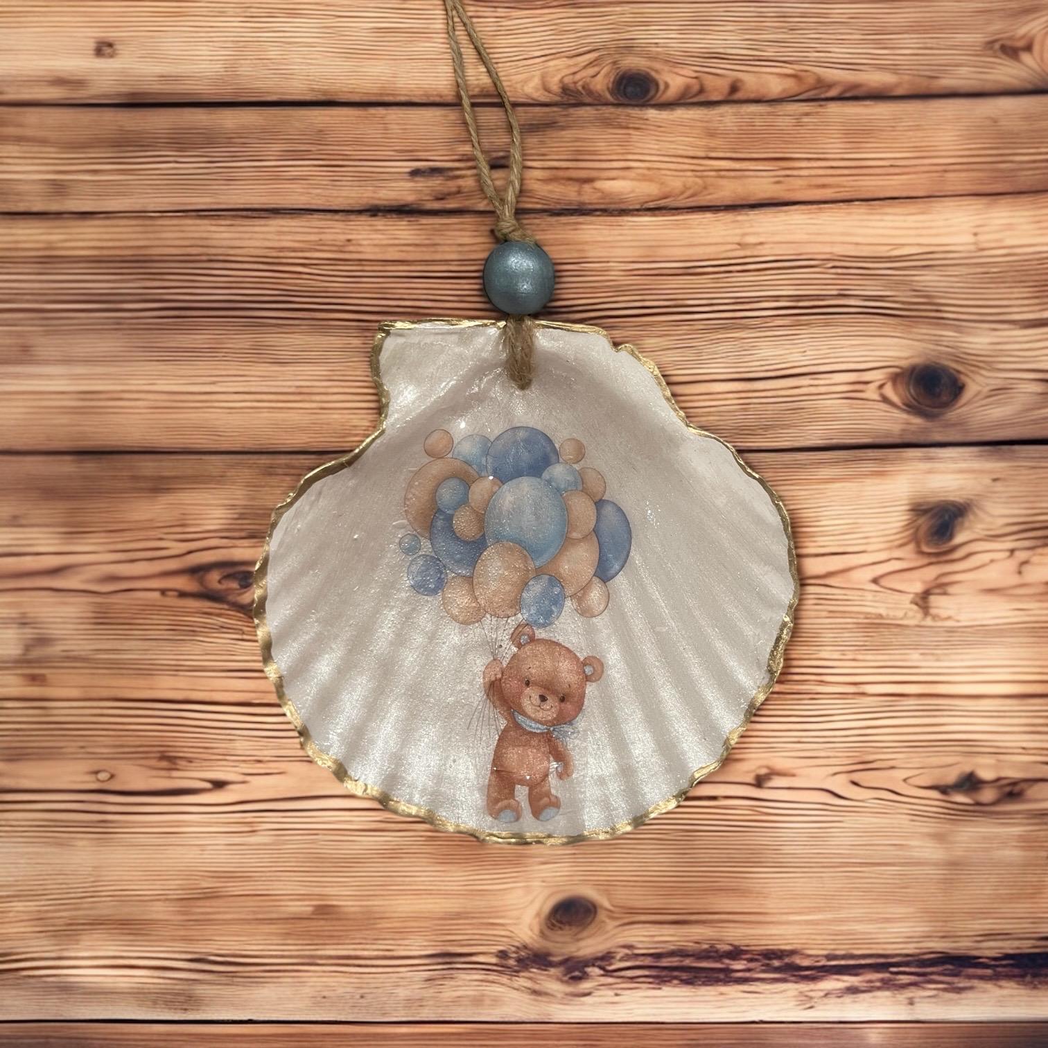 Decoupage Seashell Ornament: Teddy Bear With Pastel Balloons, Baby Girl ...