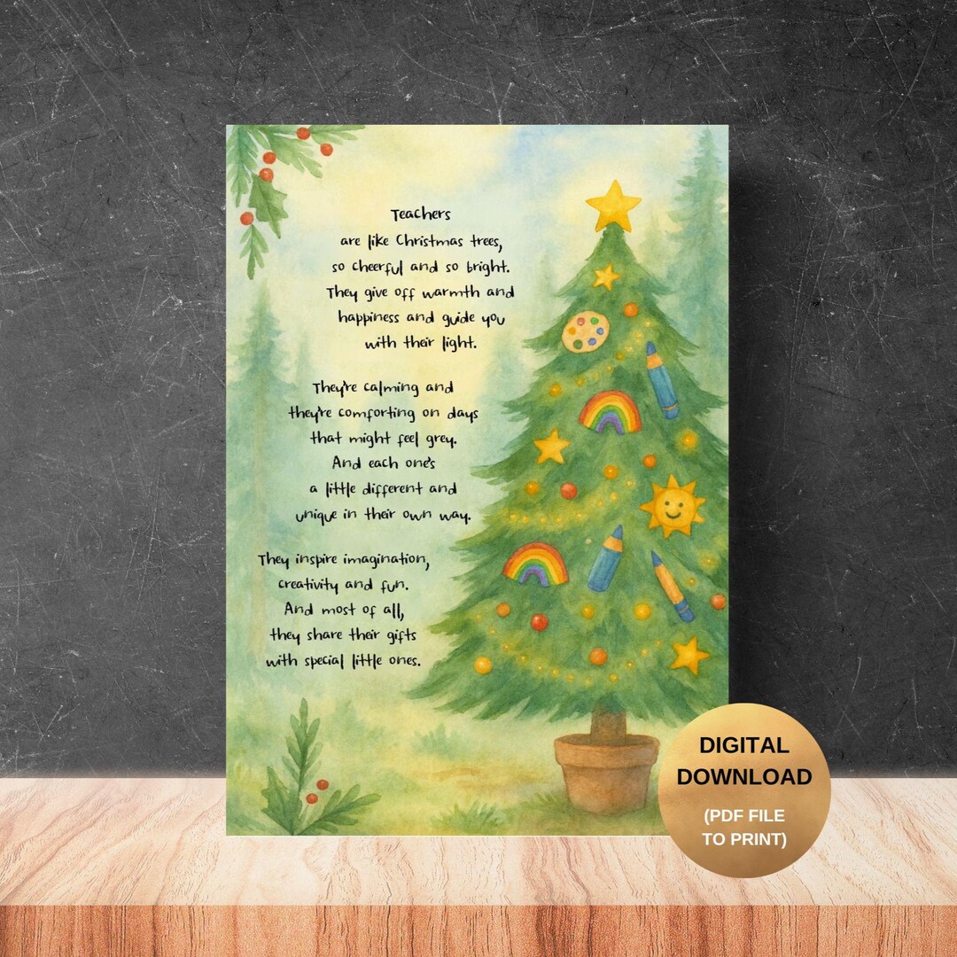 Christmas Poem for Teachers - DIGITAL DOWNLOAD - Etsy