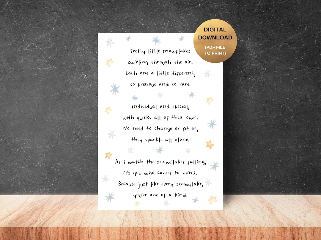 Little Snowflake - DIGITAL DOWNLOAD - Poem for Children, Christmas Poem ...