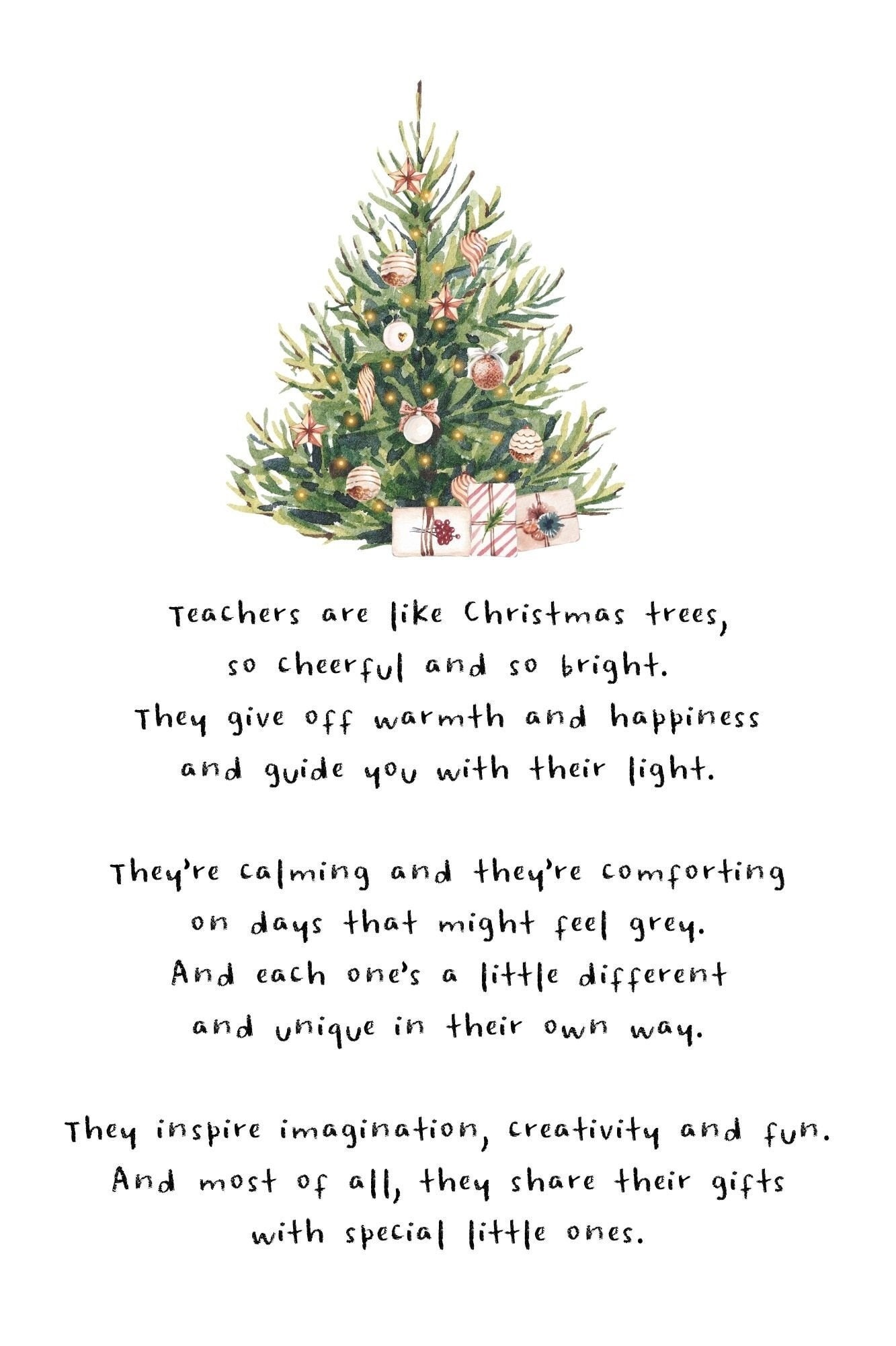 Christmas Poem for Teachers DIGITAL DOWNLOAD Printable Poem, Gift for ...