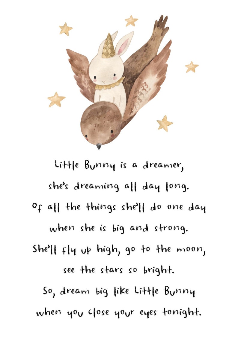 Little Bunny is a Dreamer (girl Version) - DIGITAL DOWNLOAD - Poem for ...