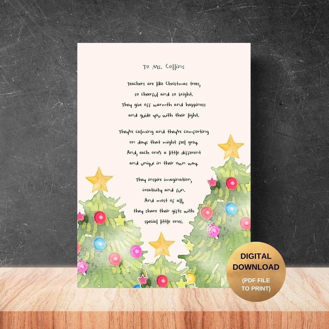Personalised Christmas Poem for Teachers - DIGITAL DOWNLOAD - Gift for ...