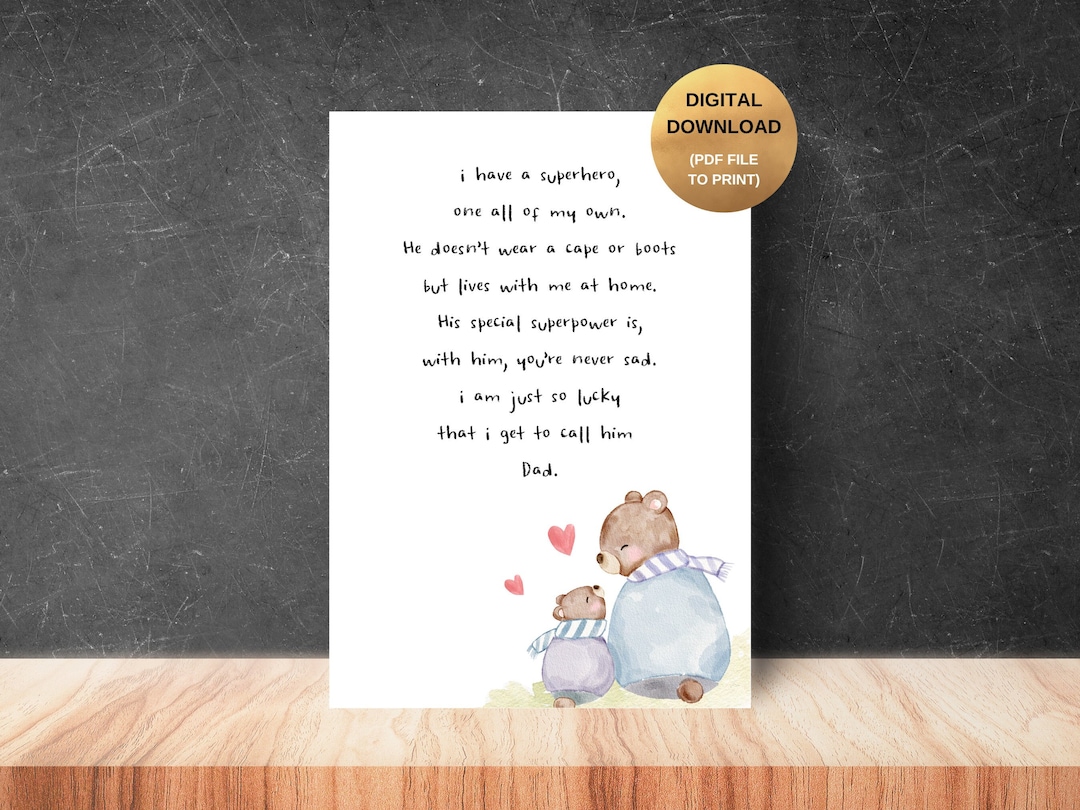 My Superhero Dad - DIGITAL DOWNLOAD - Poem for Dad, Father's Day Gift ...
