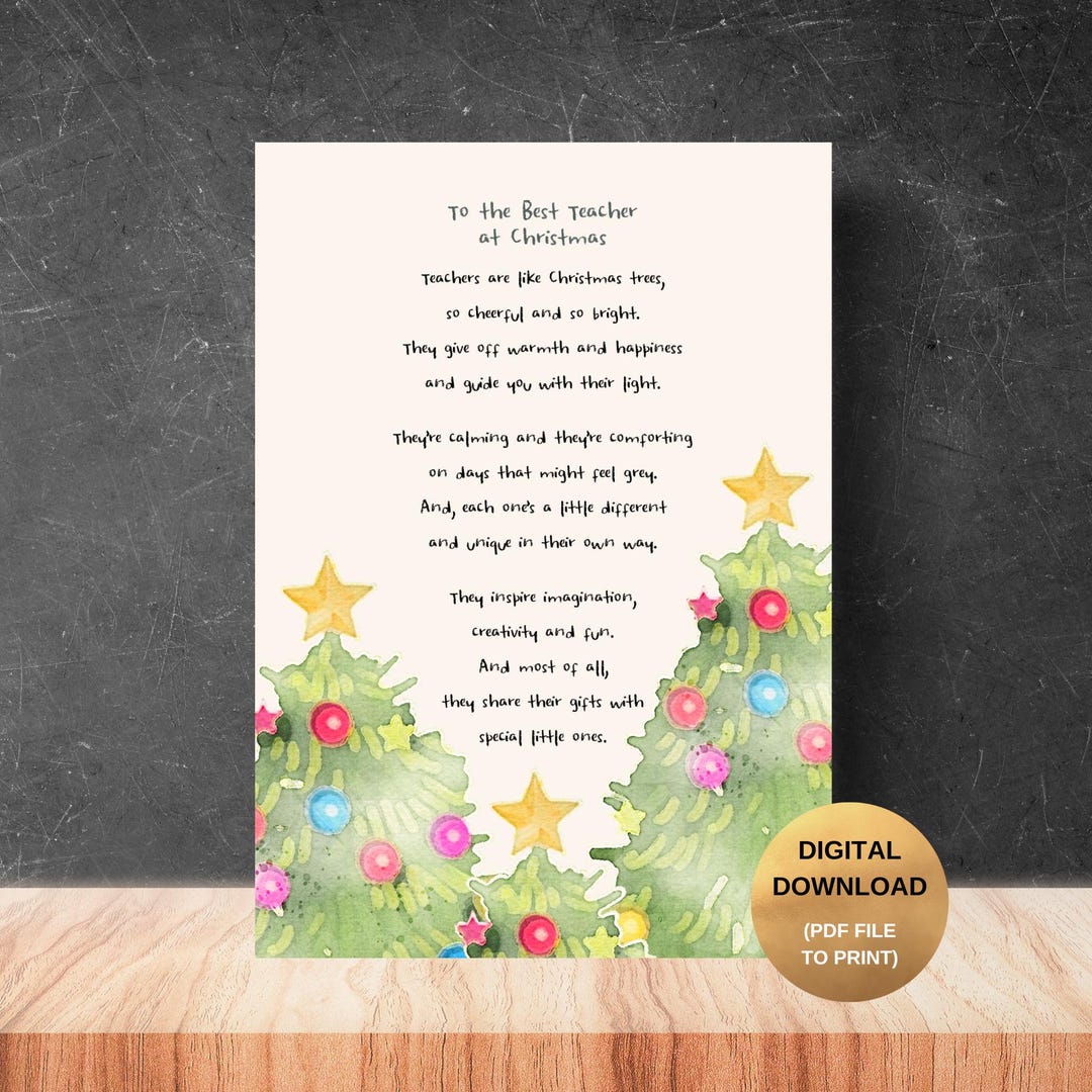 Christmas Poem for Teachers - DIGITAL DOWNLOAD - Gift for Teachers ...