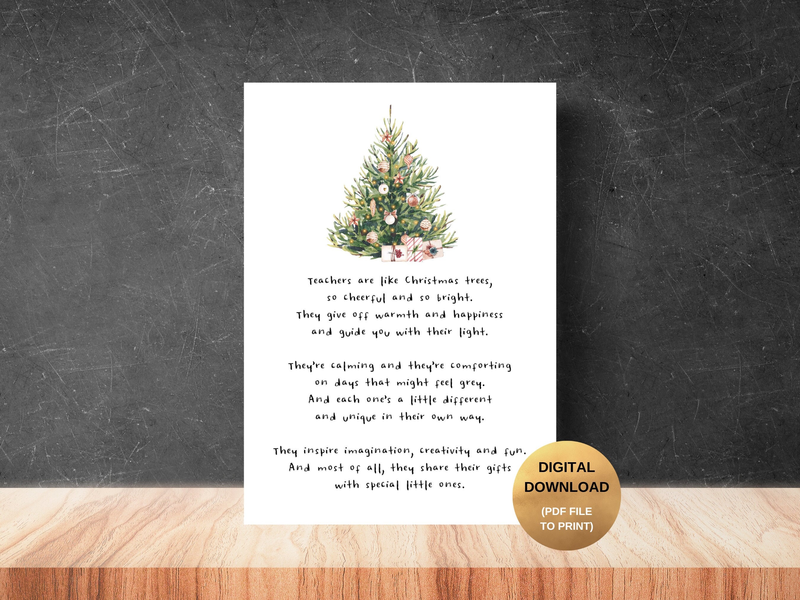 Christmas Poem for Teachers DIGITAL DOWNLOAD Printable Poem, Gift for ...
