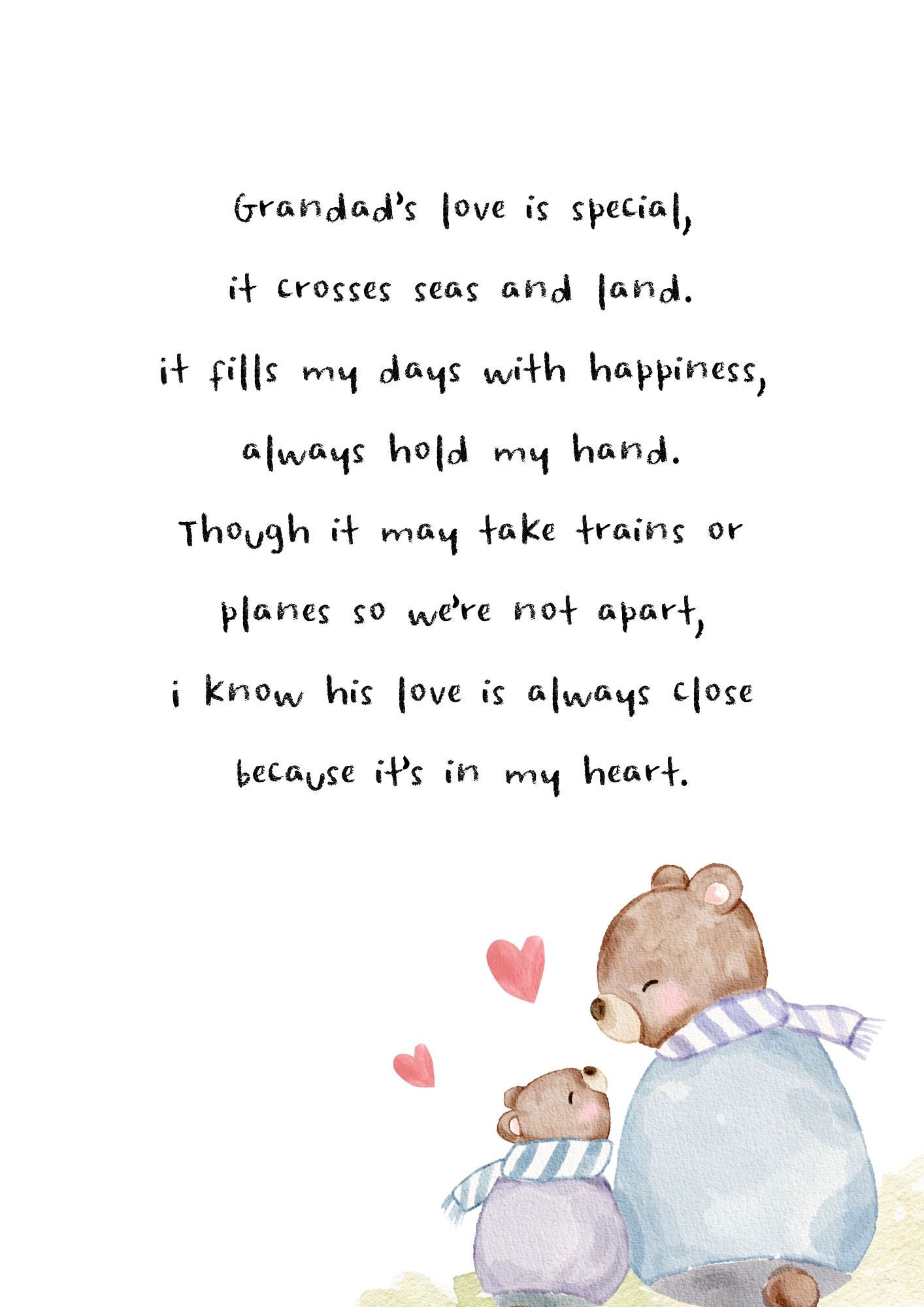 A Grandad's Love - DIGITAL DOWNLOAD - Poem for Grandad Abroad or ...