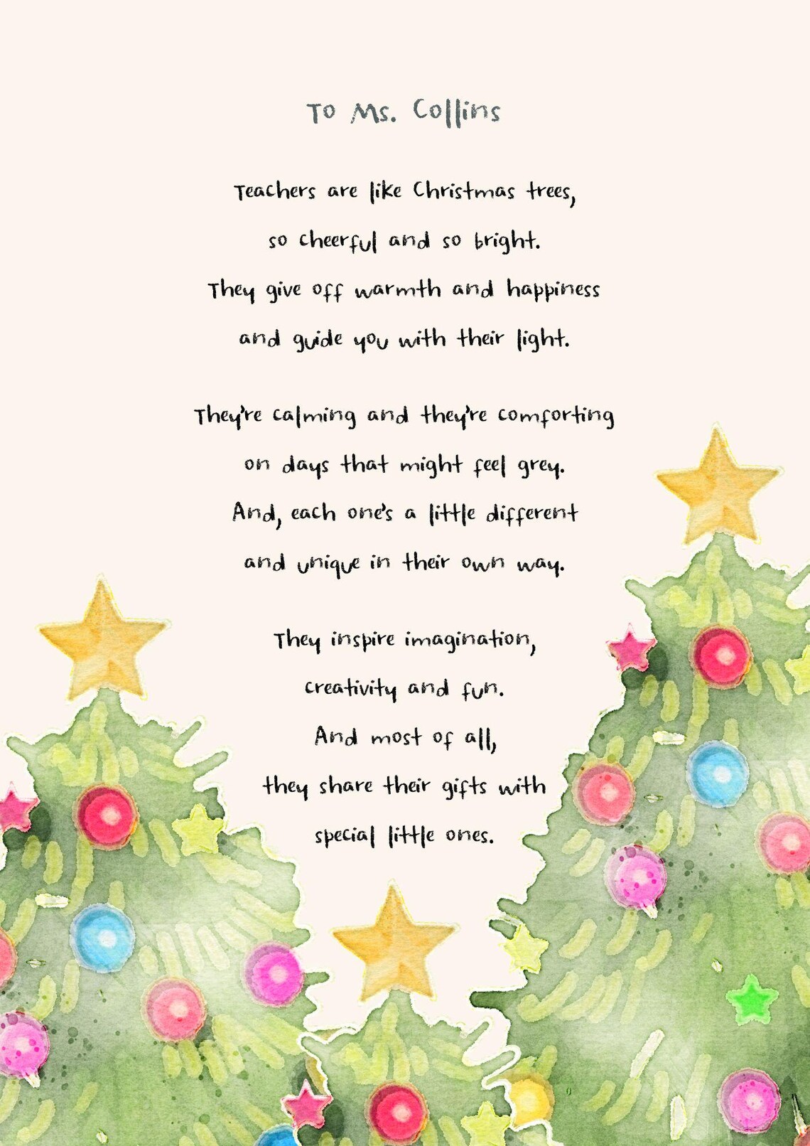 Personalised Christmas Poem for Teachers - DIGITAL DOWNLOAD - Gift for ...