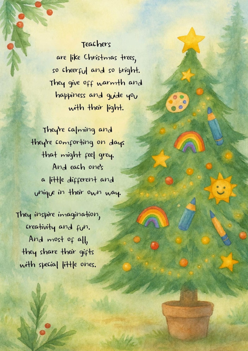Christmas Poem for Teachers - DIGITAL DOWNLOAD - Etsy