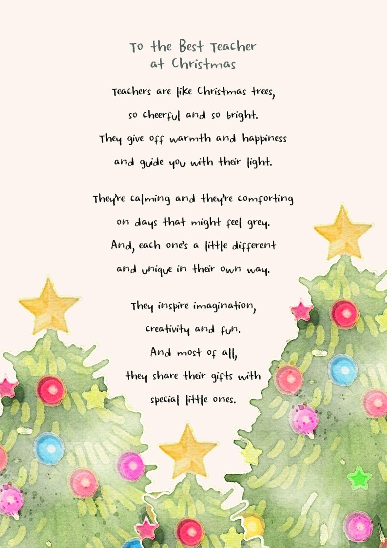Christmas Poem for Teachers - DIGITAL DOWNLOAD - Gift for Teachers ...