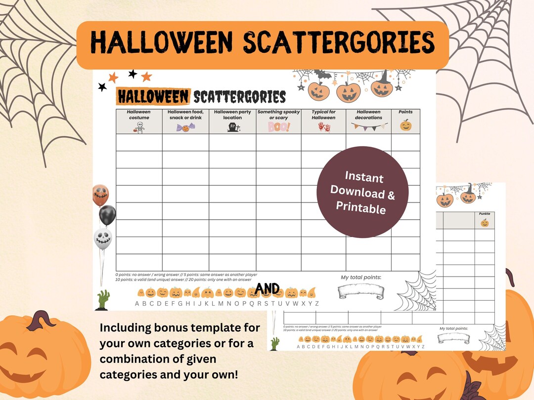 Halloween Scattergories Halloween Categories Game Halloween Family Game ...