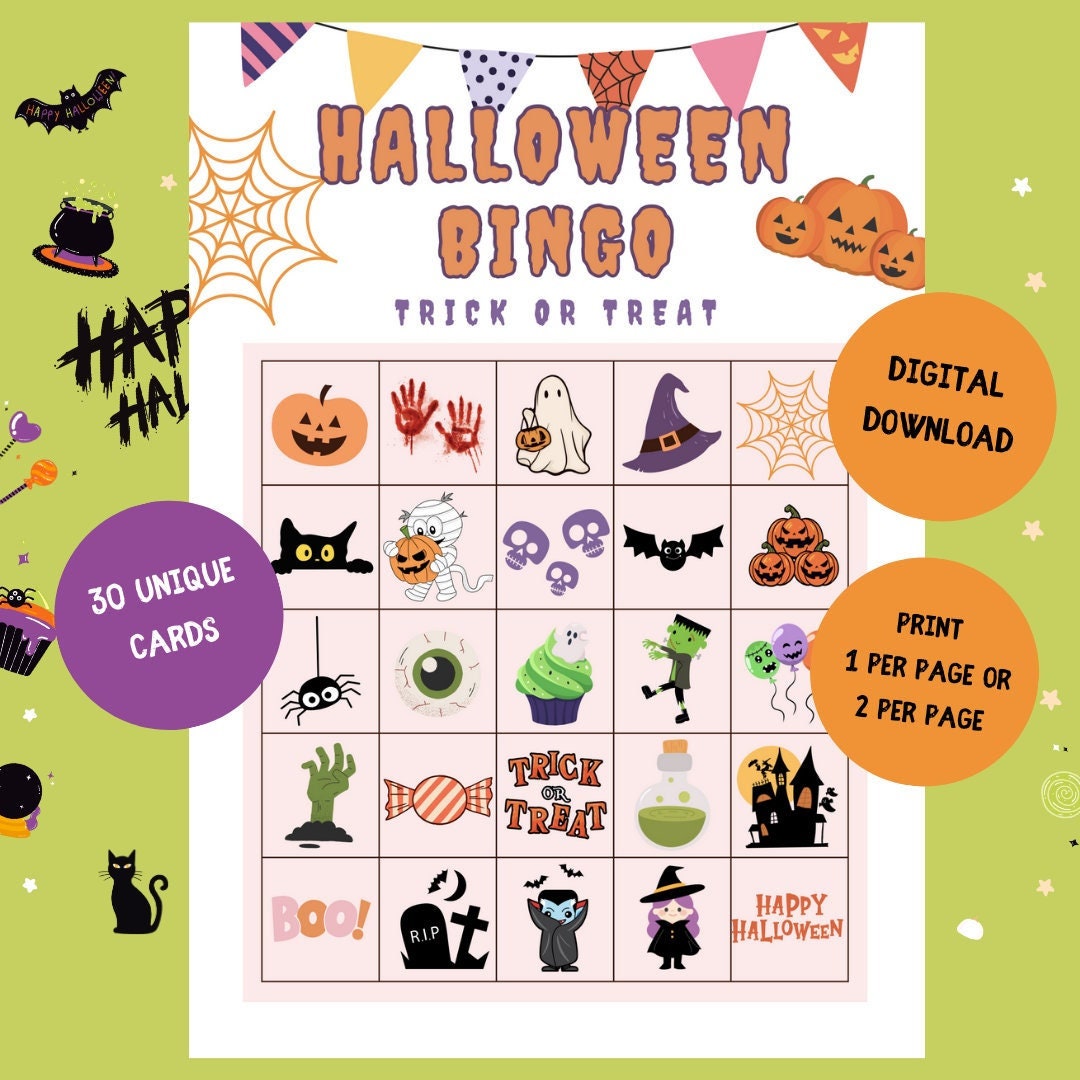 Halloween Bingo 30 Halloween Bingo Cards Halloween Activity Kids ...