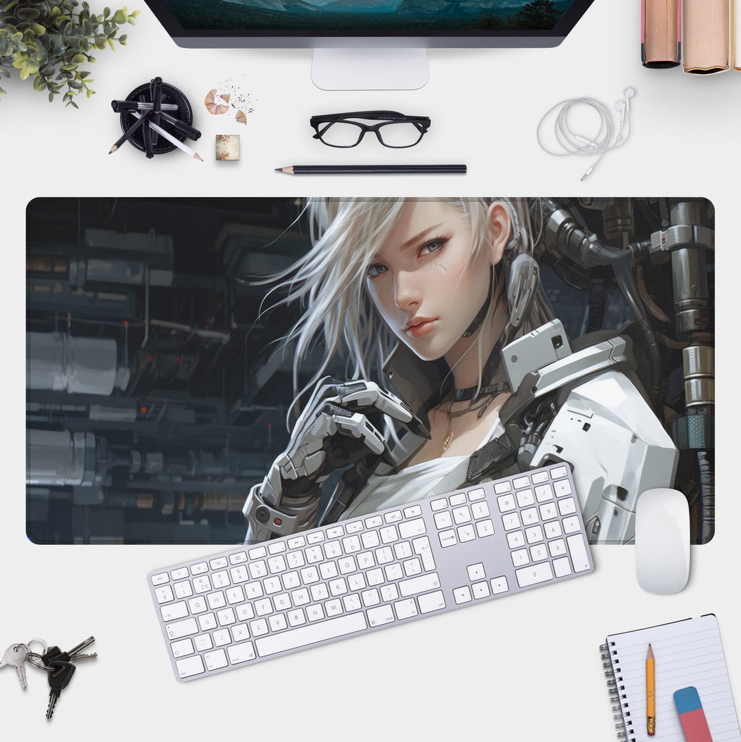 Cyborg Girl Desk Mat - Large Gamer Pad and Futuristic Robot Woman ...