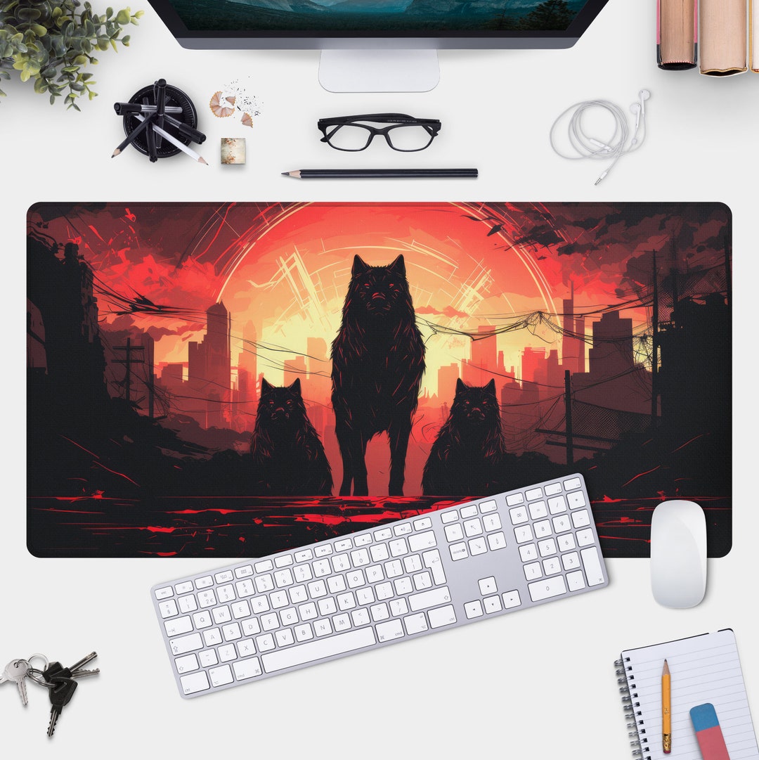 Wolf Pack Desk Mat - Large Gaming Mouse Pad With Wolves in the City - Etsy