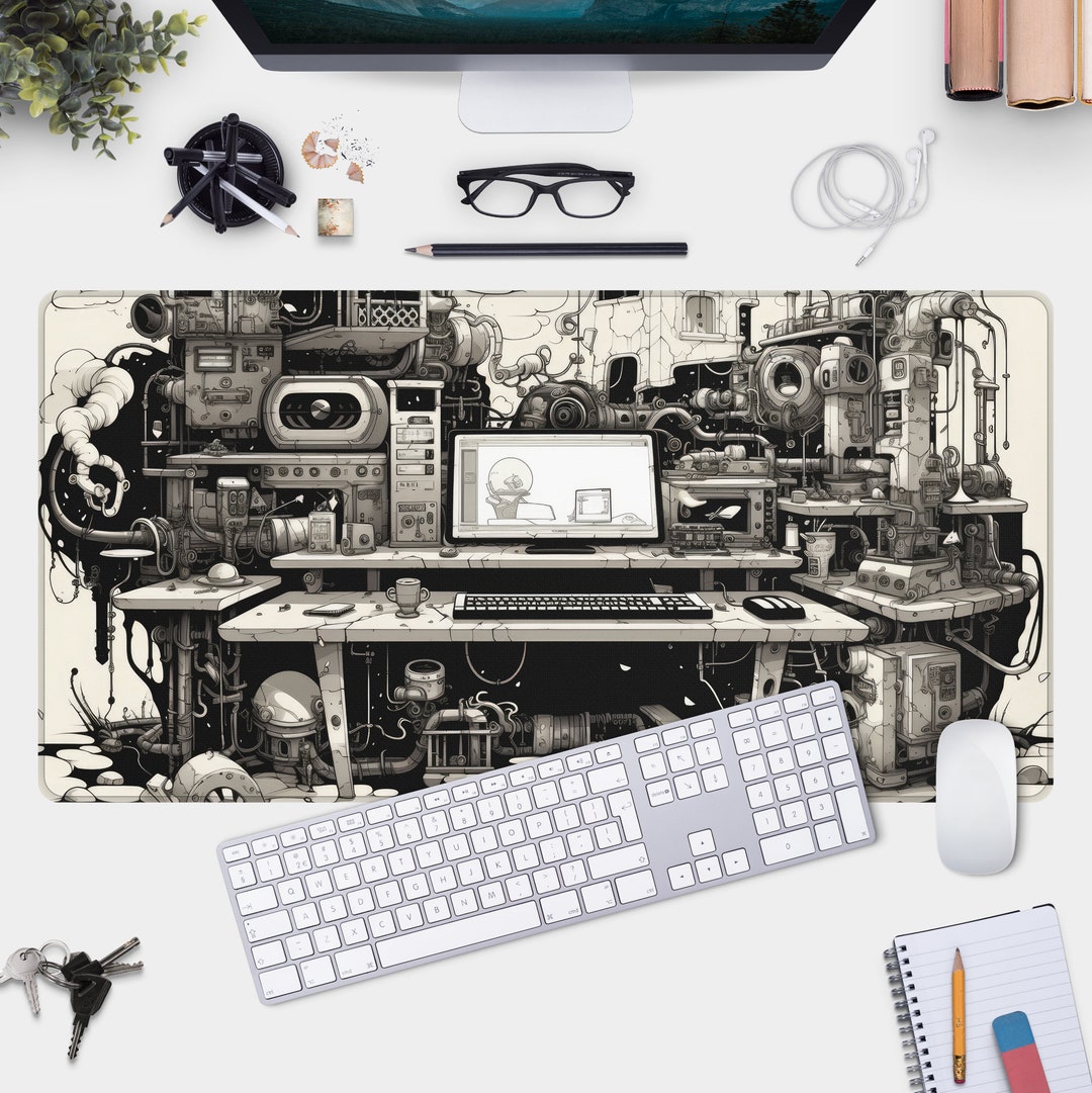 Hacker Workspace Desk Mat - Inked Drawing Gamer Pad and Mouse Pad - Etsy
