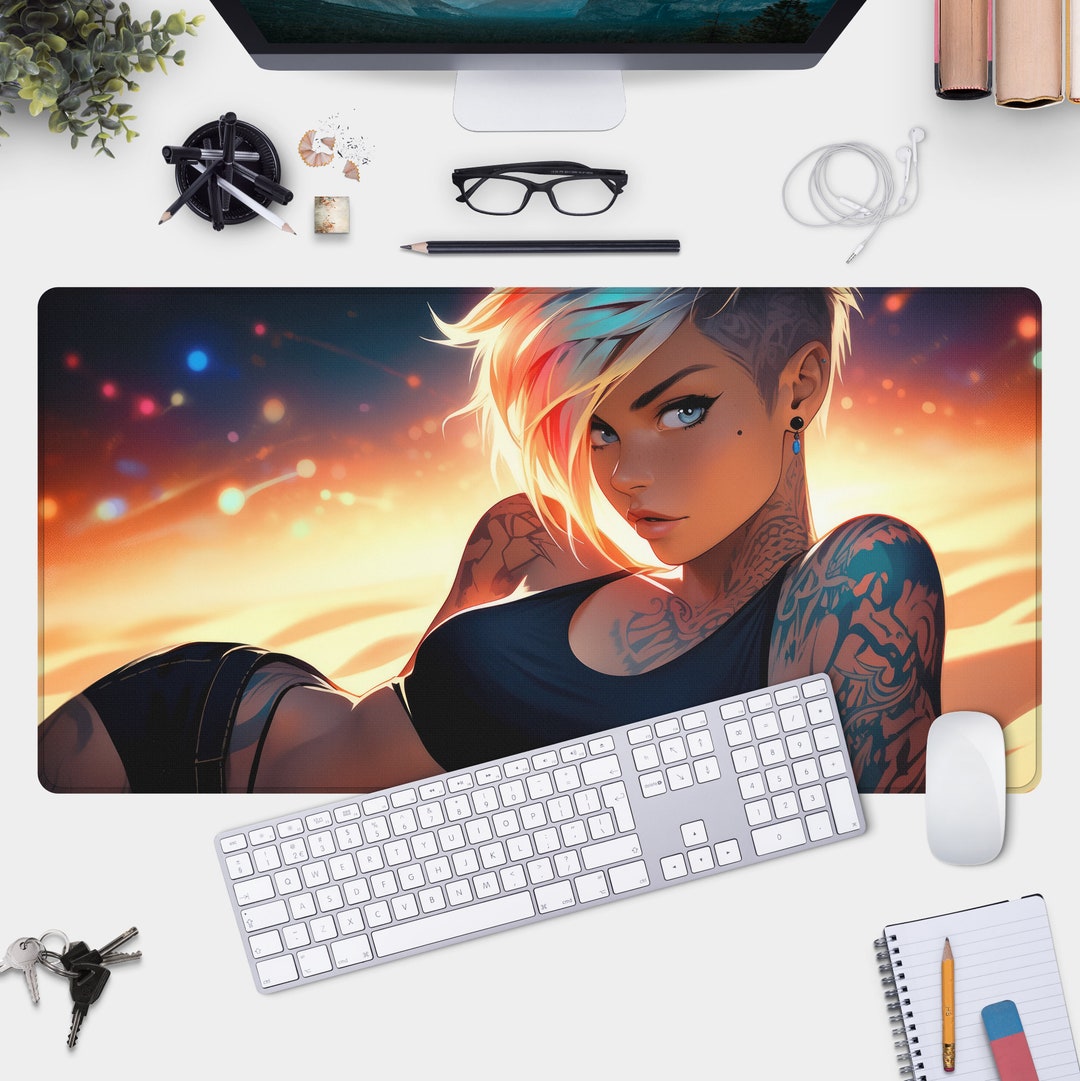 Anime Girl Desk Mat - Large Gamer Pad With Sexy Anime Woman Design ...