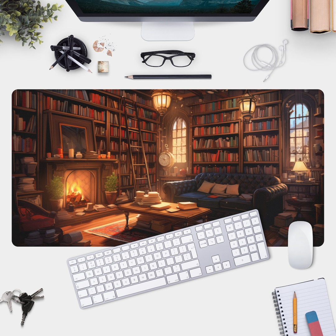 Cozy Library Desk Mat: Gamer Pad and Mouse Pad for Book Lovers - Etsy