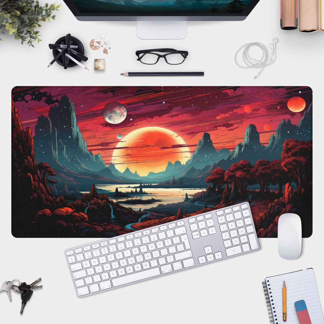 Retro Style Planets Desk Mat - Space Inspired Gaming Mouse Pad - Etsy