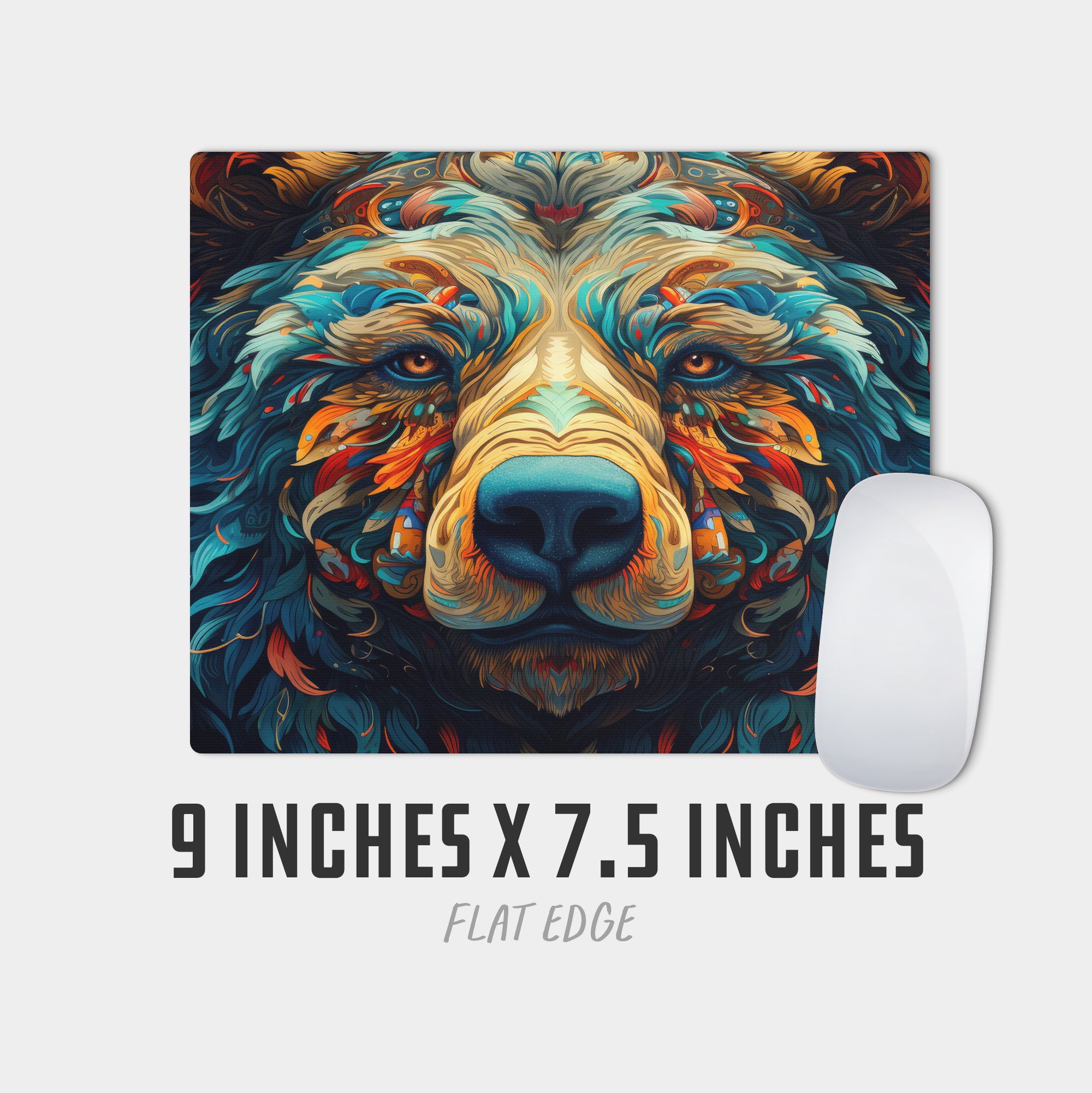Vibrant Grizzly Bear Desk Mat, Colorful Gaming Mouse Pad, Mythical ...