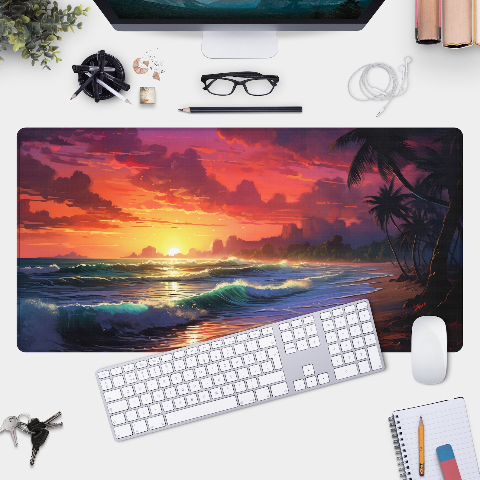 Tropical Beach Desk Mat - Gaming Pad and Mousepad With Scenic Landscape ...