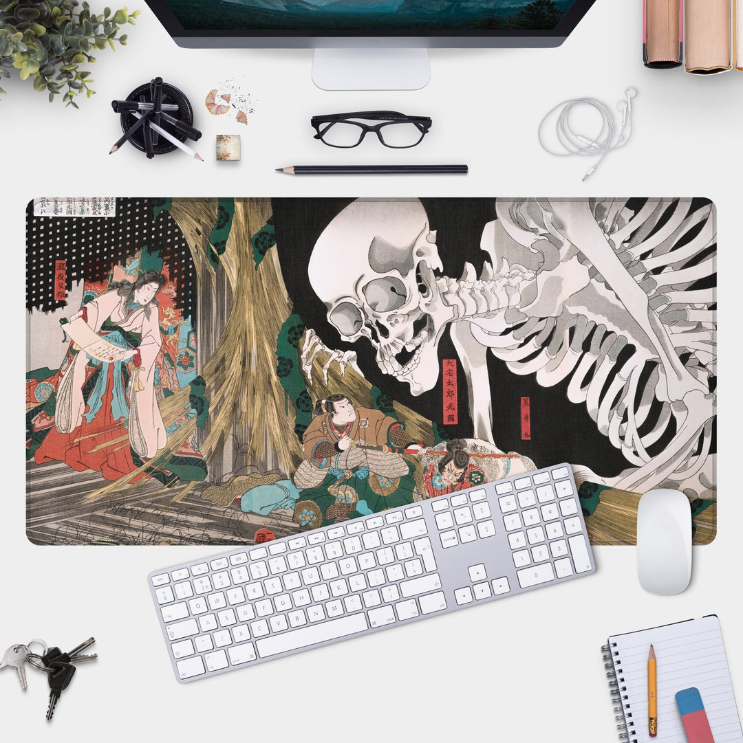 Skeleton Japanese Desk Mat - Large Gaming Mouse Pad, Asian Artwork for ...