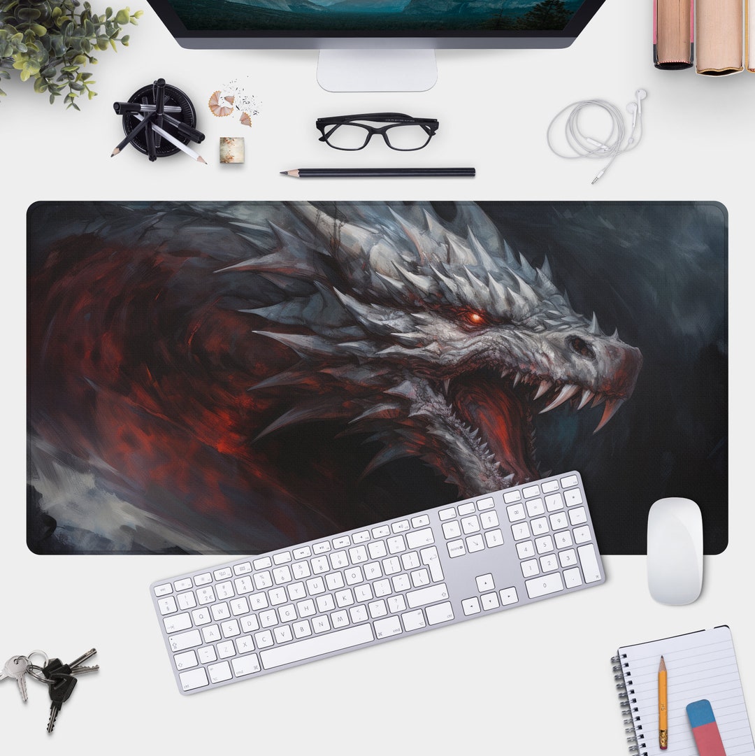 Gothic Dragon Desk Mat | Medieval Decor Mouse Pad | Draco Desk Pad XL ...