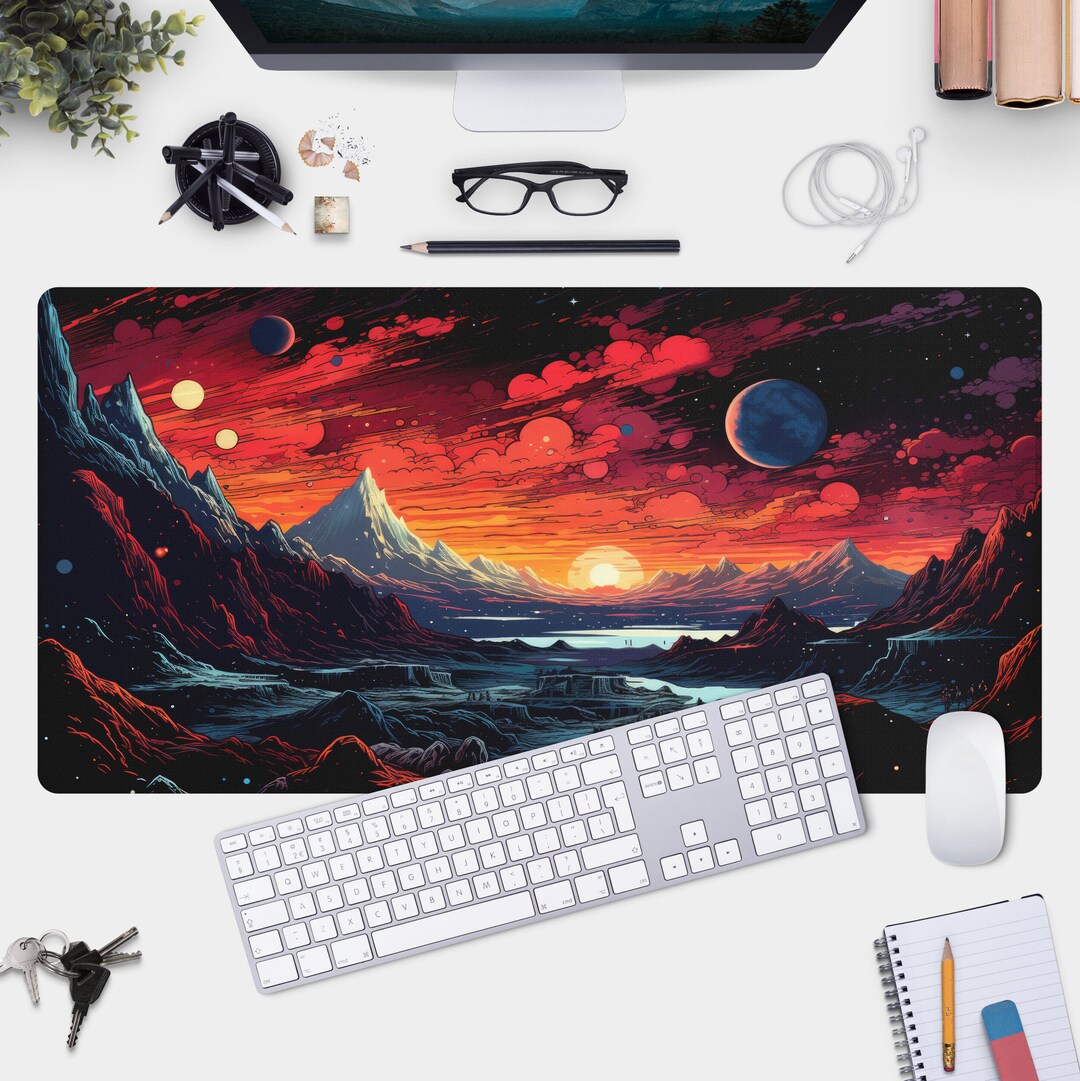 Retro Sci-fi Planet Gamer Pad - Classic Landscape Design - Desk Mat ...