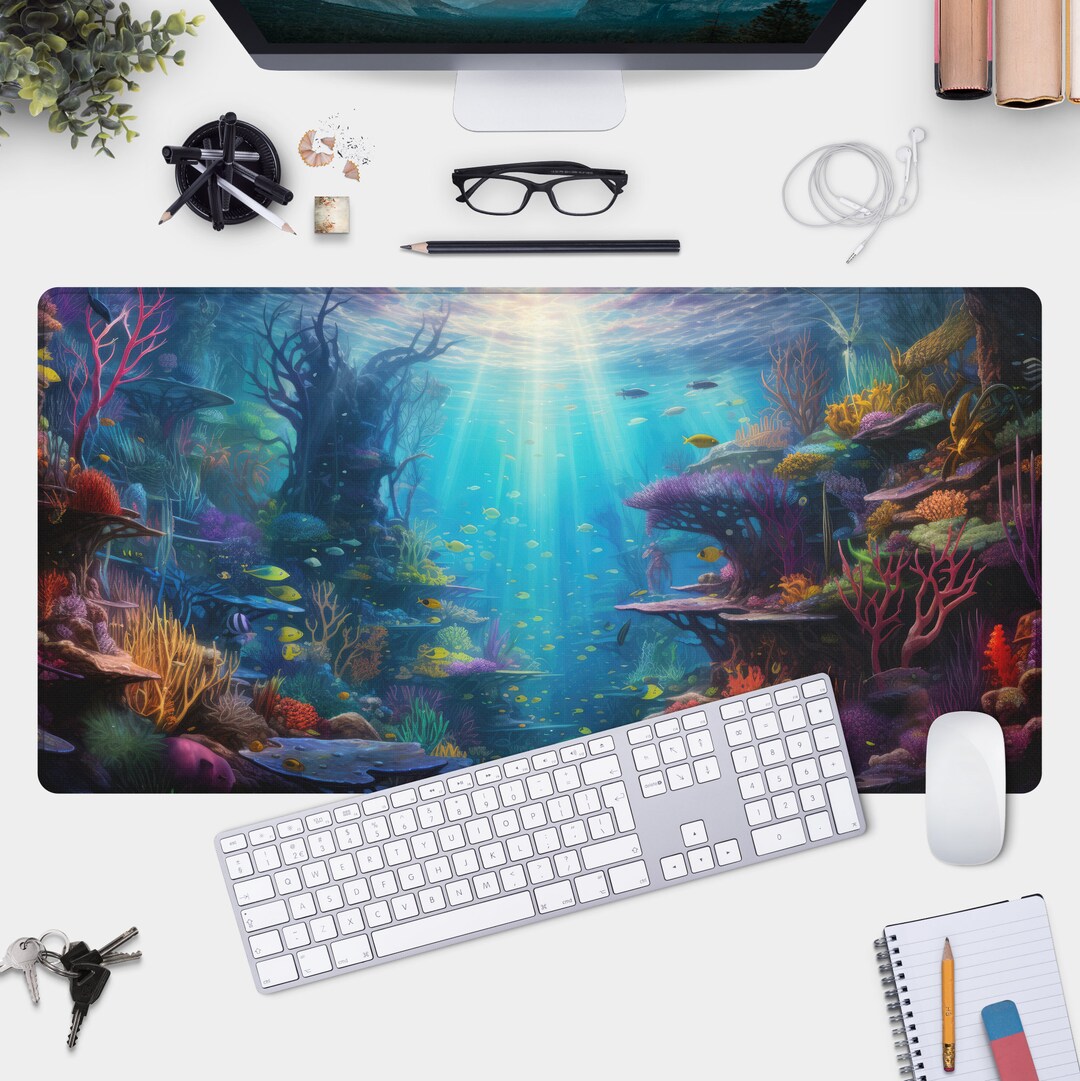 Underwater Scene Mouse Pad - Large Desk Mat for Gamers - Coral Reef and ...