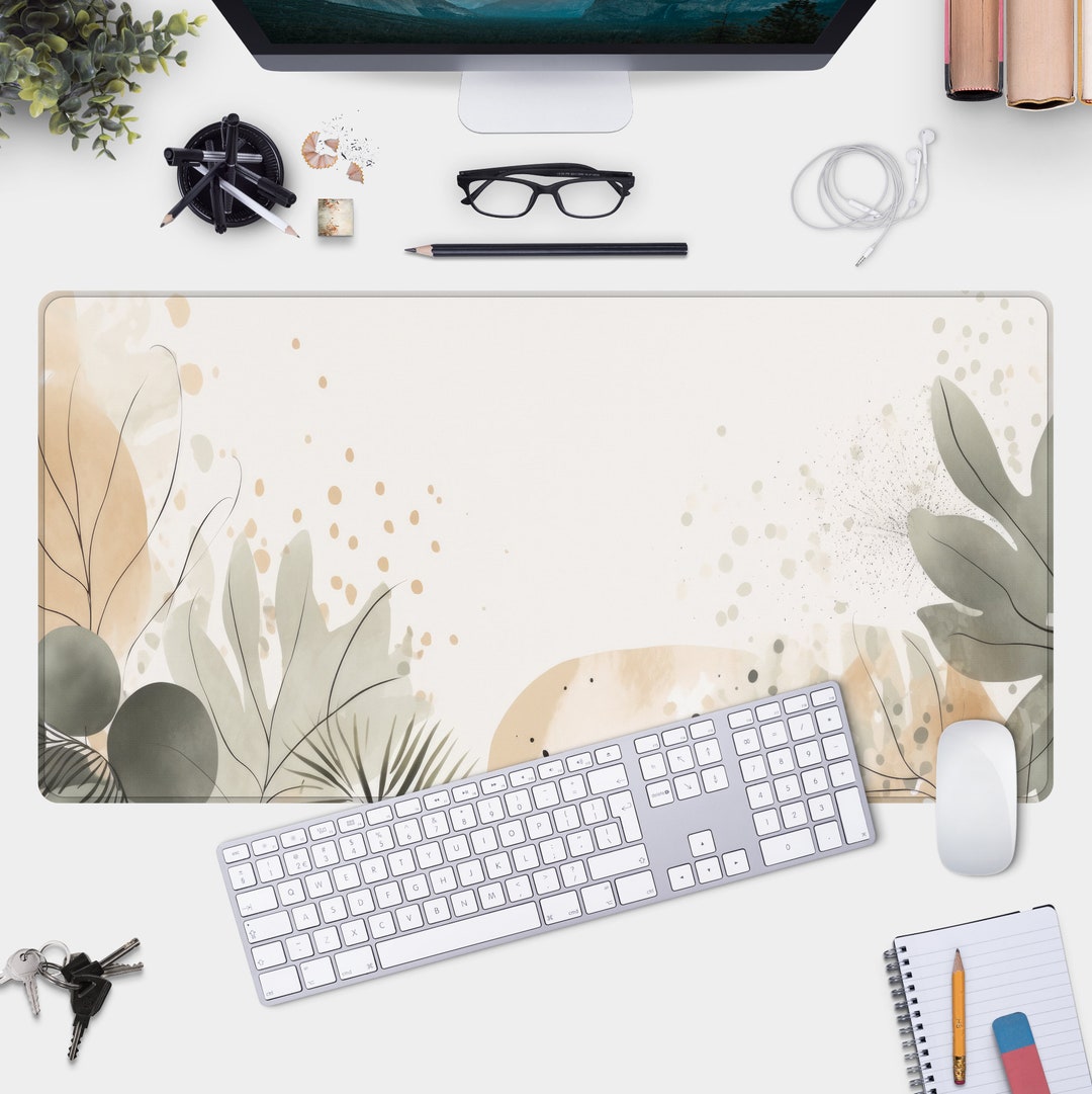 Beige Leafy Gamer Pad - Large Desk Mat for a Minimalist Aesthetic ...