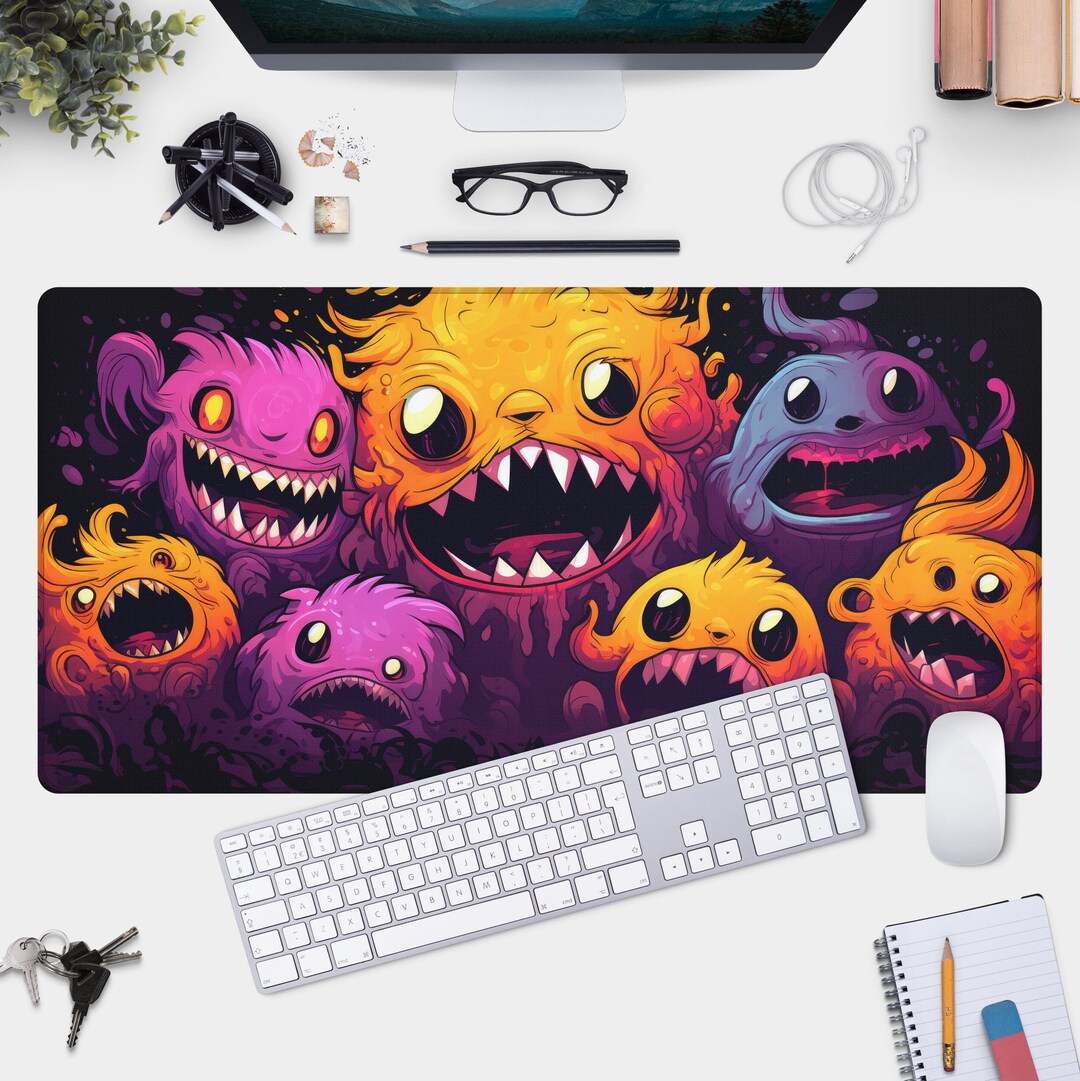 Colorful Cute Monsters Desk Mat - Large Mouse Pad, Gamer Pad - Playful ...