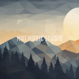 Geometric Mountain Desk Mat: Low Poly Landscape Office Decor - Etsy