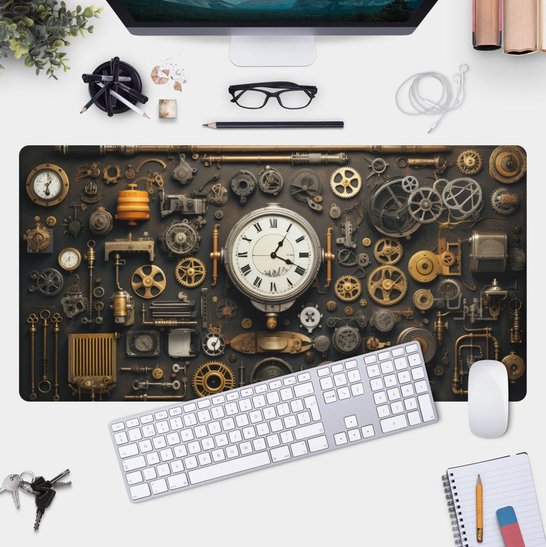Steampunk Mouse Pad With Gears & Victorian Machines Desk Mat for Gamers ...