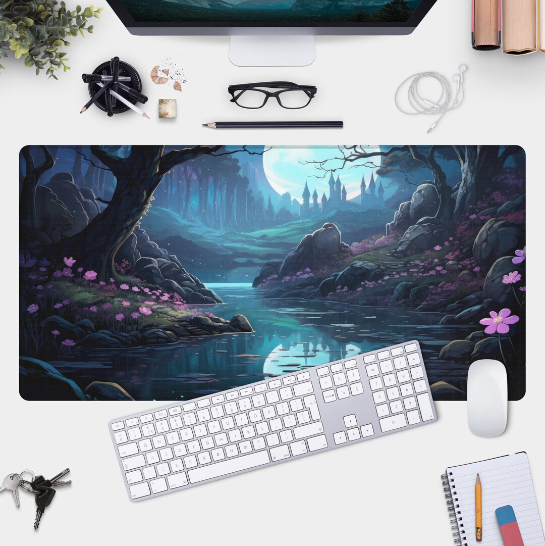 Fantasy Desk Mat - Vibrant River and Castle Landscape Design - Gaming ...