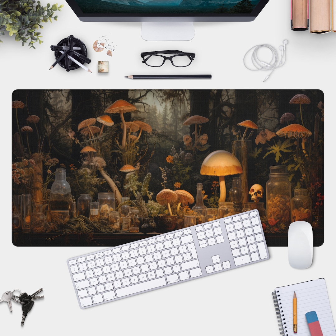 Witchy Desk Mat - Enchanting Table of Potions, Skulls & Mushrooms ...