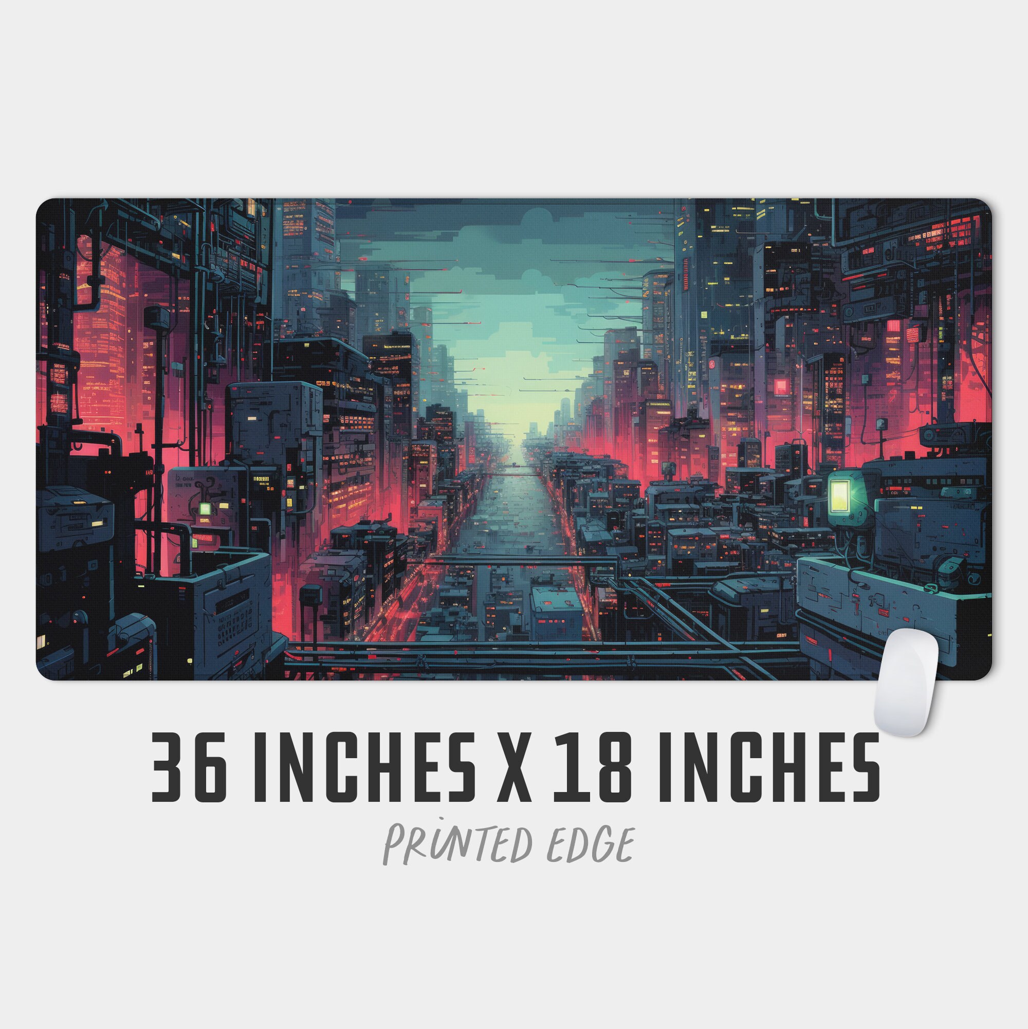 Cyberpunk Cityscape Desk Mat Urban City Landscape and Mech Town Gamer ...