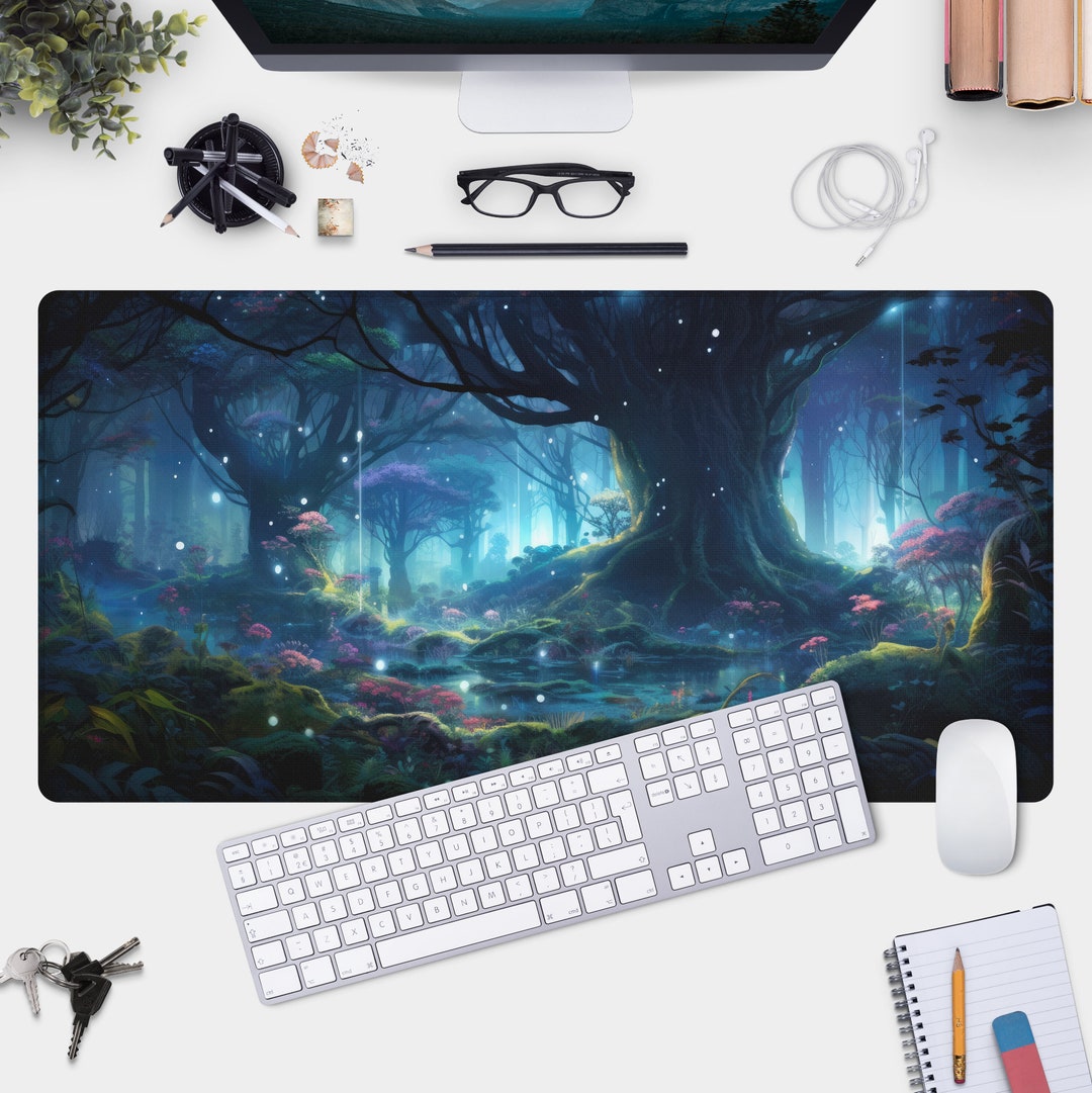 Mystical Forest Desk Mat - H Magical Nature Landscape & Moonlight ...