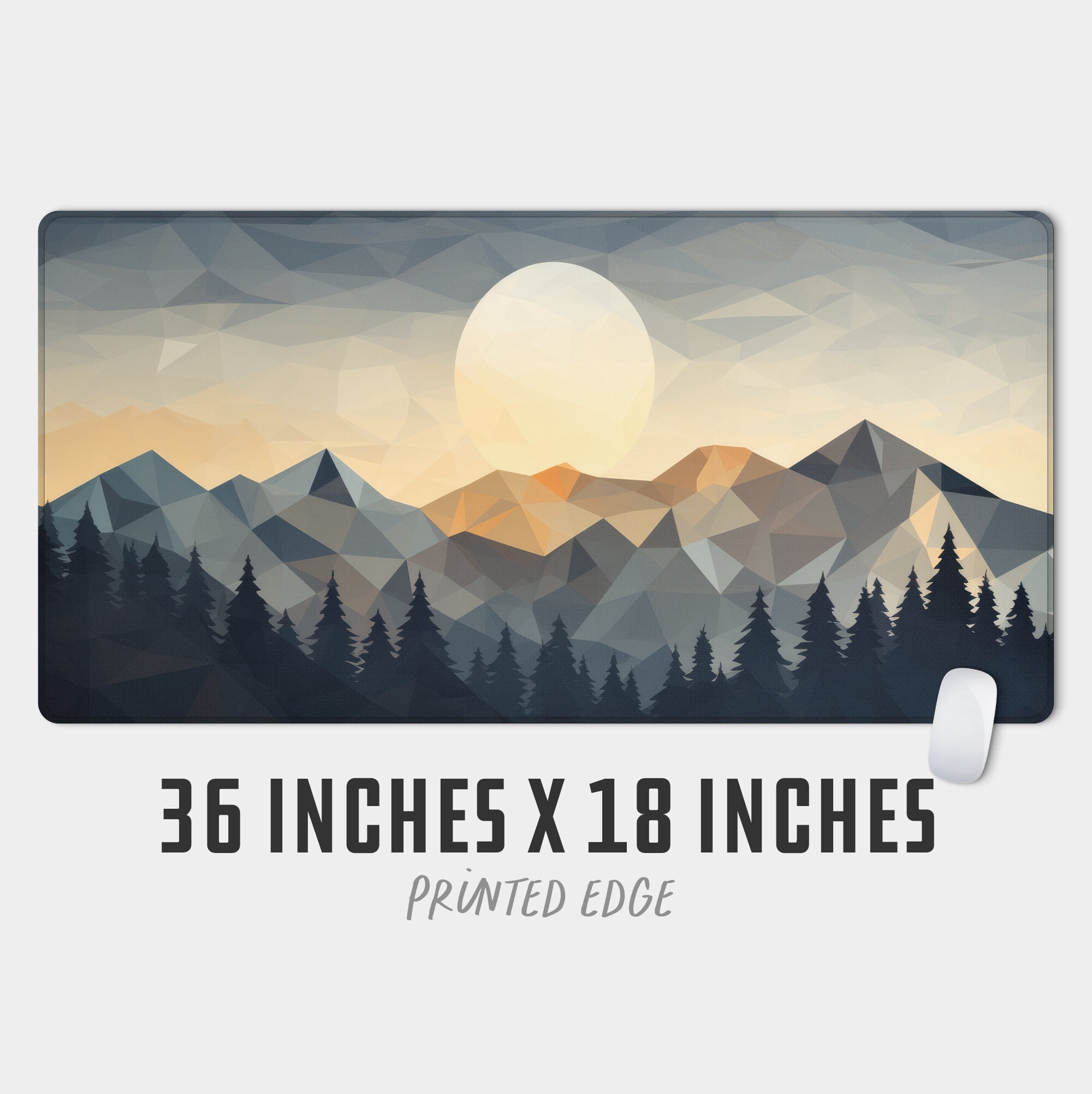 Geometric Mountain Desk Mat Low Poly Landscape Office Decor Earthy ...