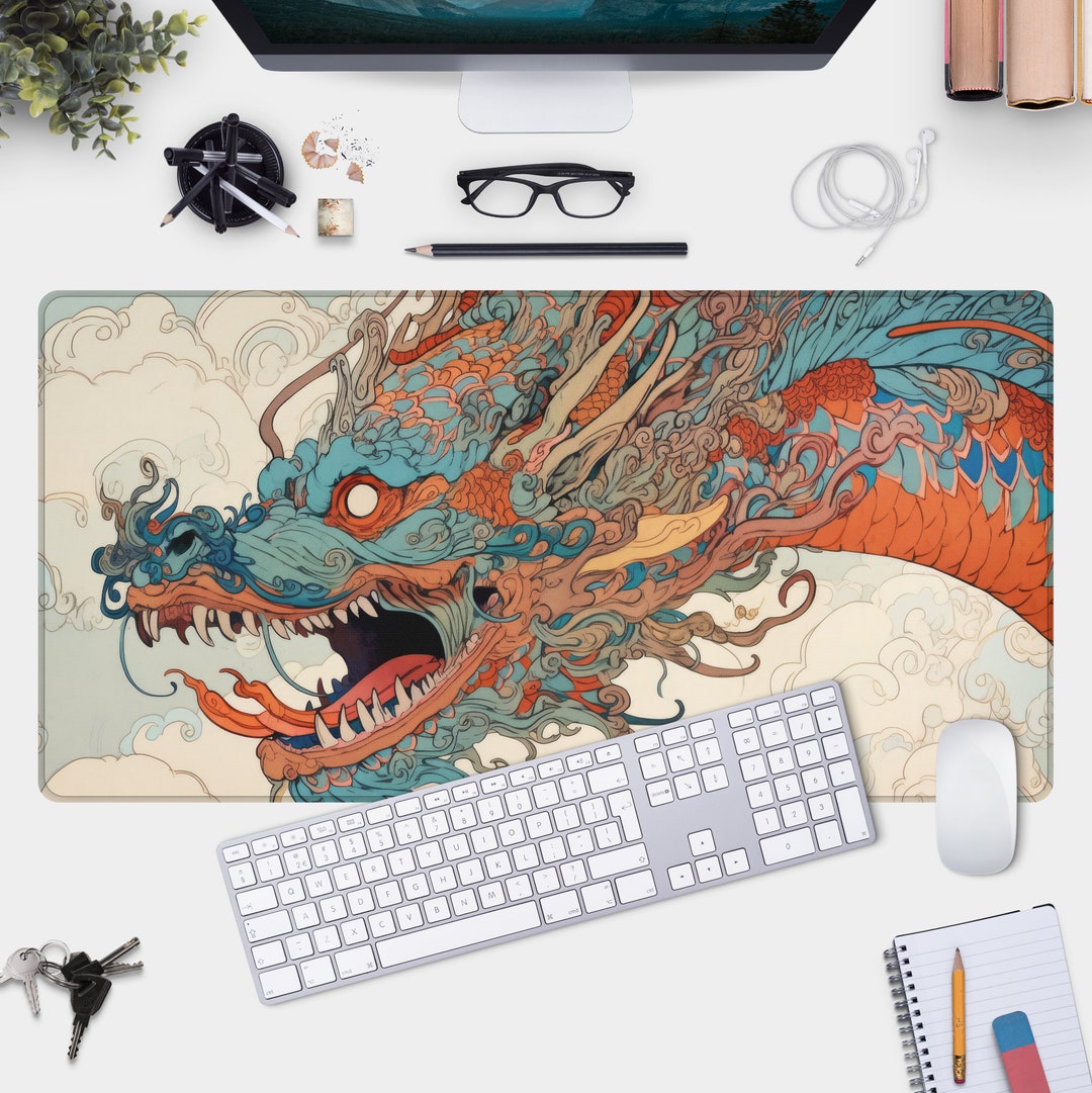 Japanese Dragon Desk Mat - Classic Dragon Illustration Game Pad - Etsy
